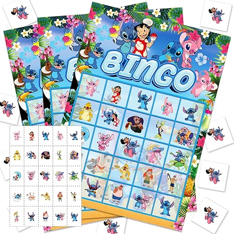 Amazon.com: fengzhigangls 24 Pcs Stitch Bingo Game, Stitch Bingo Cards ...