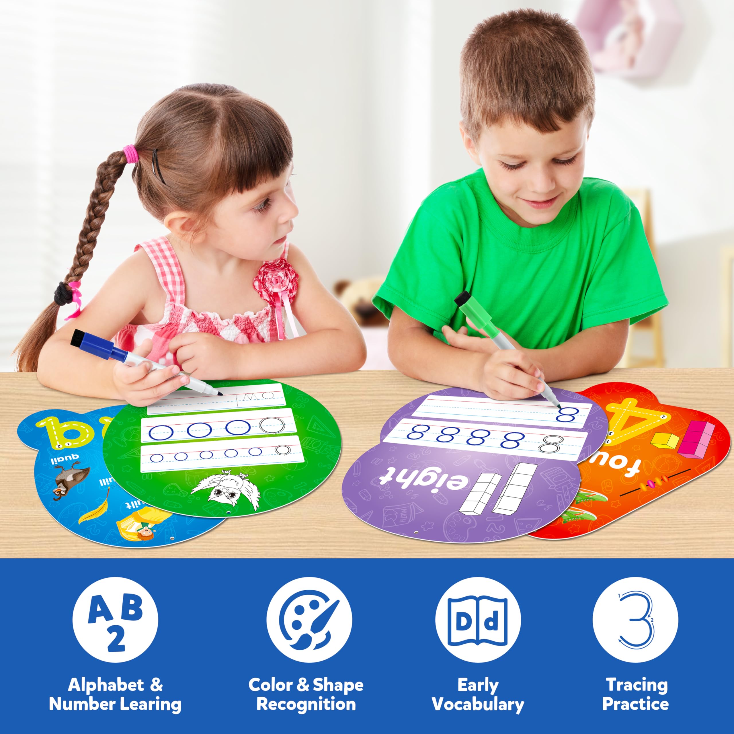 Toddler Educational Flashcards D-FantiX 55-Piece Dry Erase Flash Cards ...