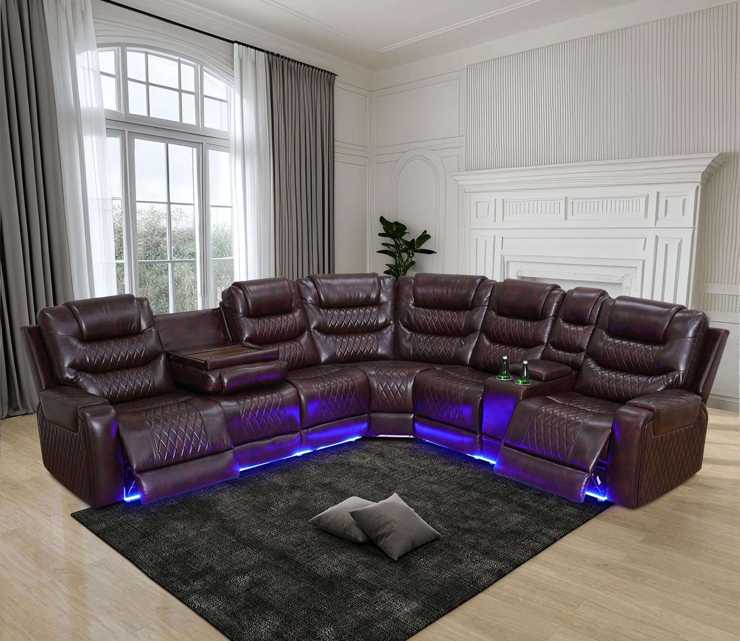 Amazon.com: Caberryne Power Recliner Sectional Sofa with LED Light for ...