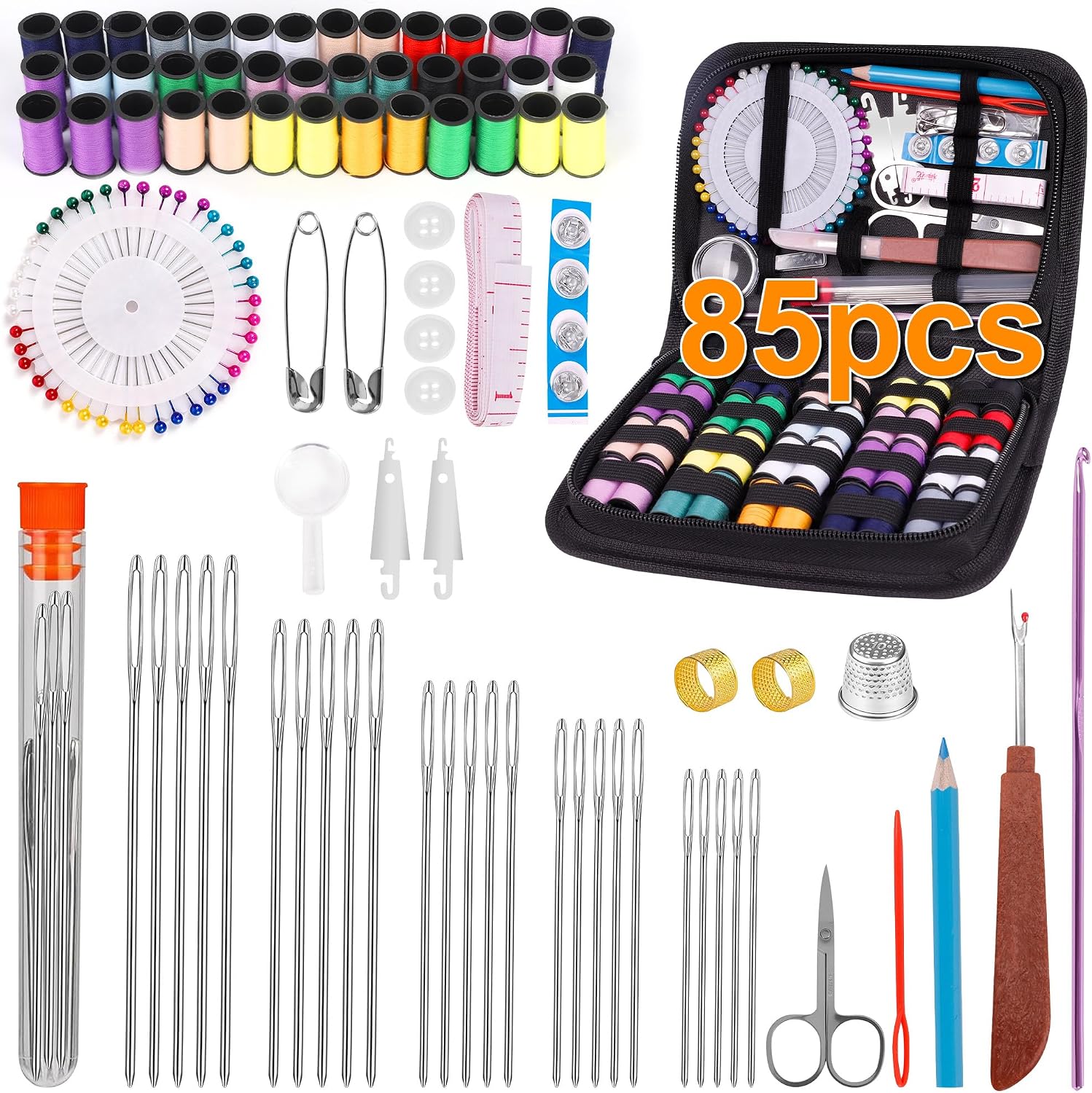 Amazon.com: 85PCS Big Eye Steel Sewing Needles Kit, Portable Needle and ...