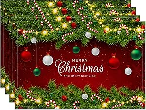 Amazon.com: CSFOTO Merry Christmas Placemat Set of 4 Colorful Xmas ...