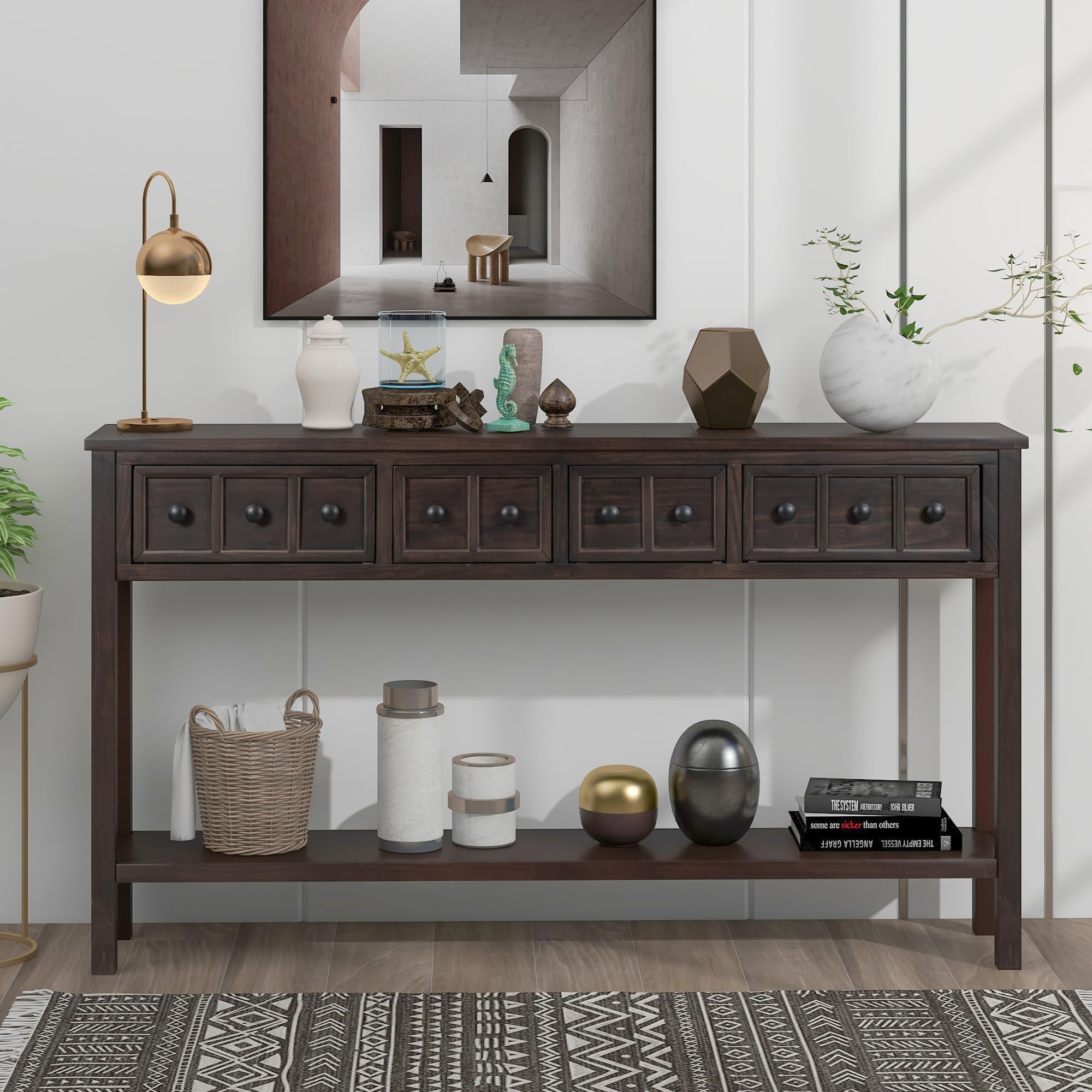 Amazon.com: Merax Solid Wood Entryway Console Table with 4 Storage ...