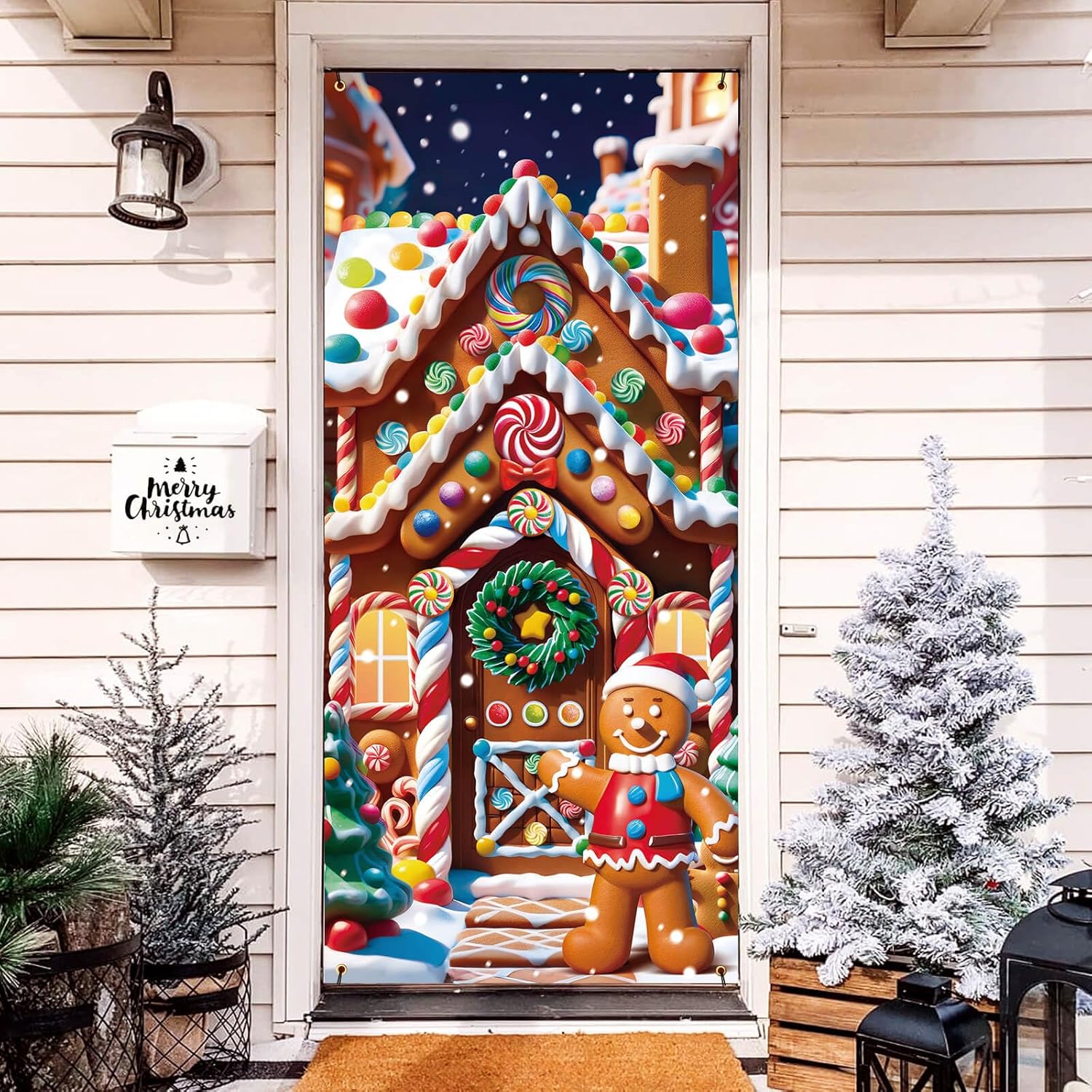 Amazon.com: Christmas Door Cover Decorations, 35.4"x78" Gingerbread Man ...