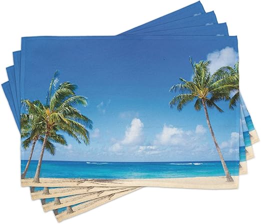 Amazon.com: Lunarable Hawaiian Place Mats Set of 4, Windy Exotic Island ...