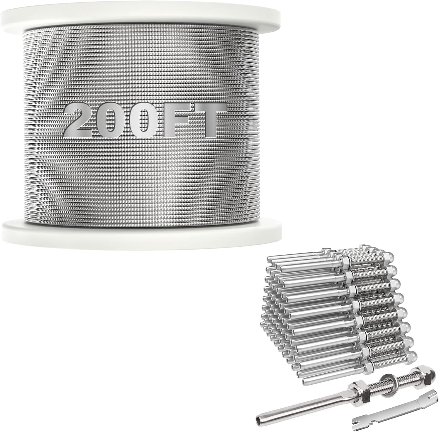 BLIKA 200FT 1/8" Deck Railing Cable and 50 Pack Cable Railing Swage ...