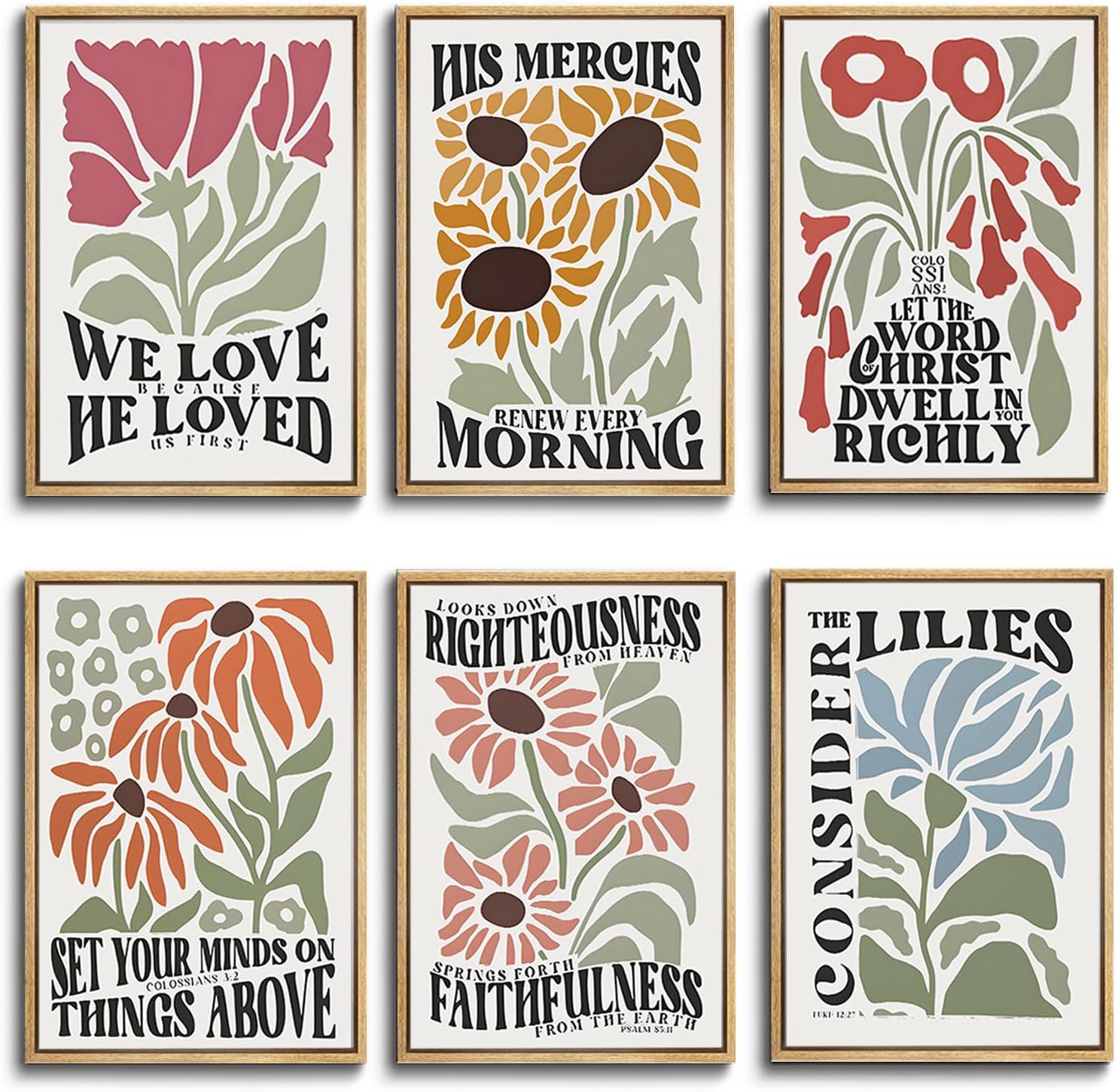 Amazon.com: Retro Flower Market Bible Verses Wall Art PrintsAbstract ...