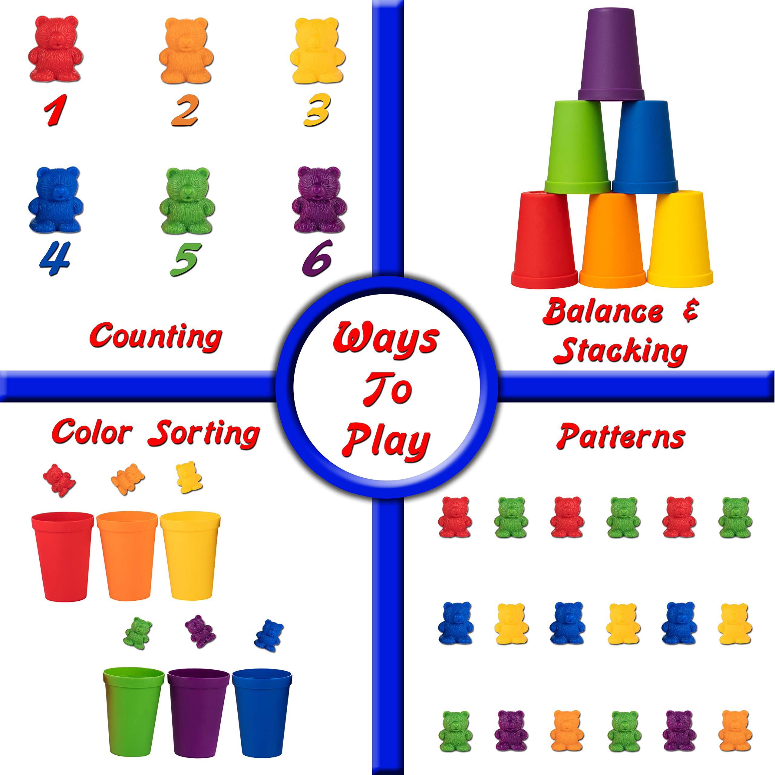 Driddle Colorful Counting Bears with Matching Cups - 60 Bears - Sort ...