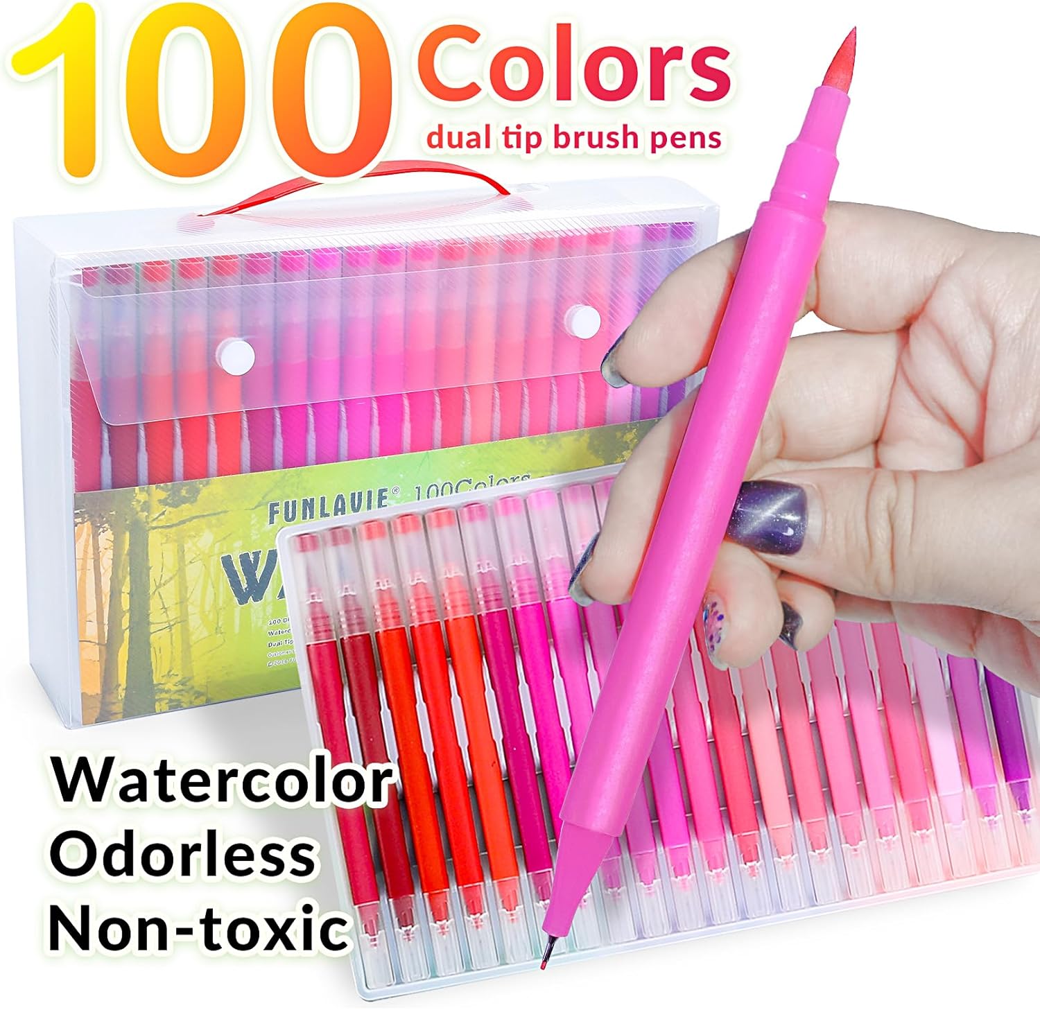 FUN LAVIE 100 colores acuarela pintura plumas conjunto doble punta ...