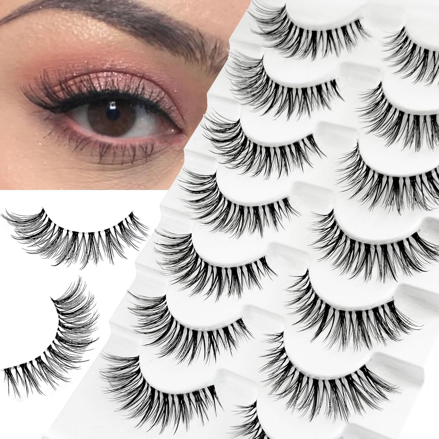Amazon.com: NINGLASH Wispy Lashes False Eyelashes Natural Look Fake ...