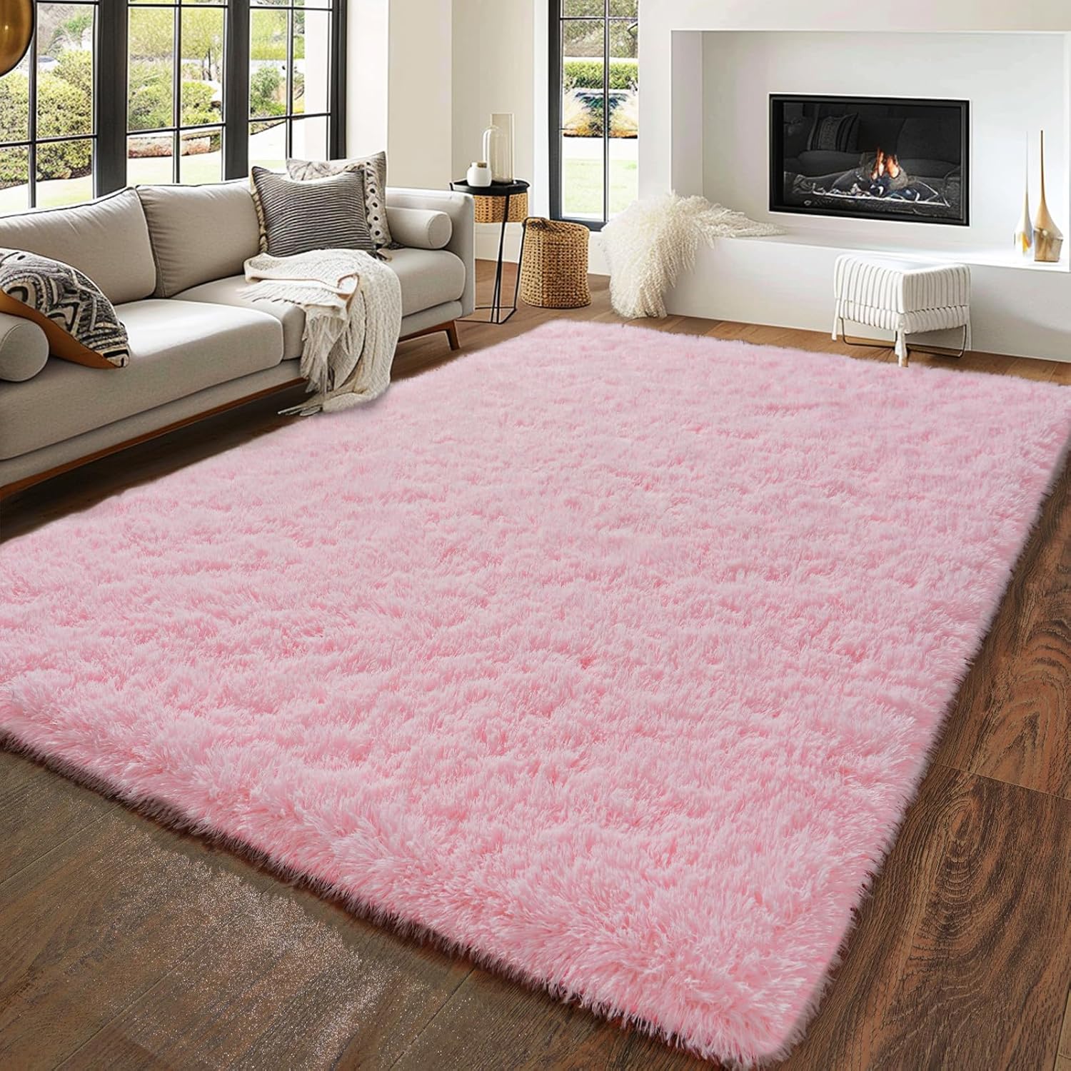 Amazon.com: Dssimo Super Fluffy Rug for Bedroom, Modern Shag Pink Area ...