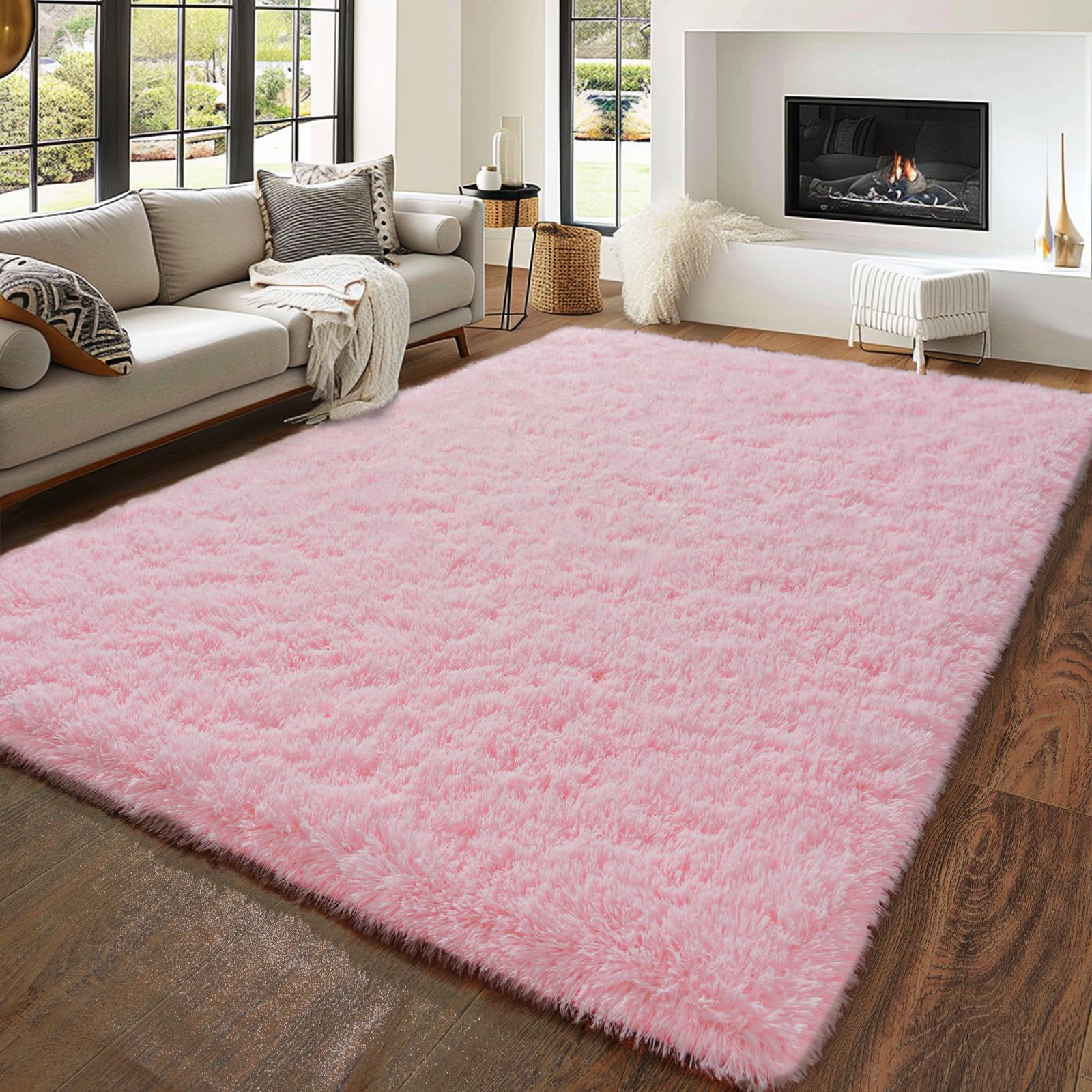 Amazon.com: Dssimo Super Fluffy Rug for Bedroom, Modern Shag Pink Area ...