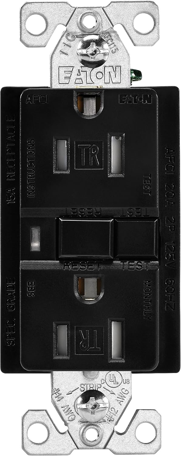 Eaton TRAFCI15BK 15 Amp Tamper Resistant AFCI Receptacle, Black Finish ...