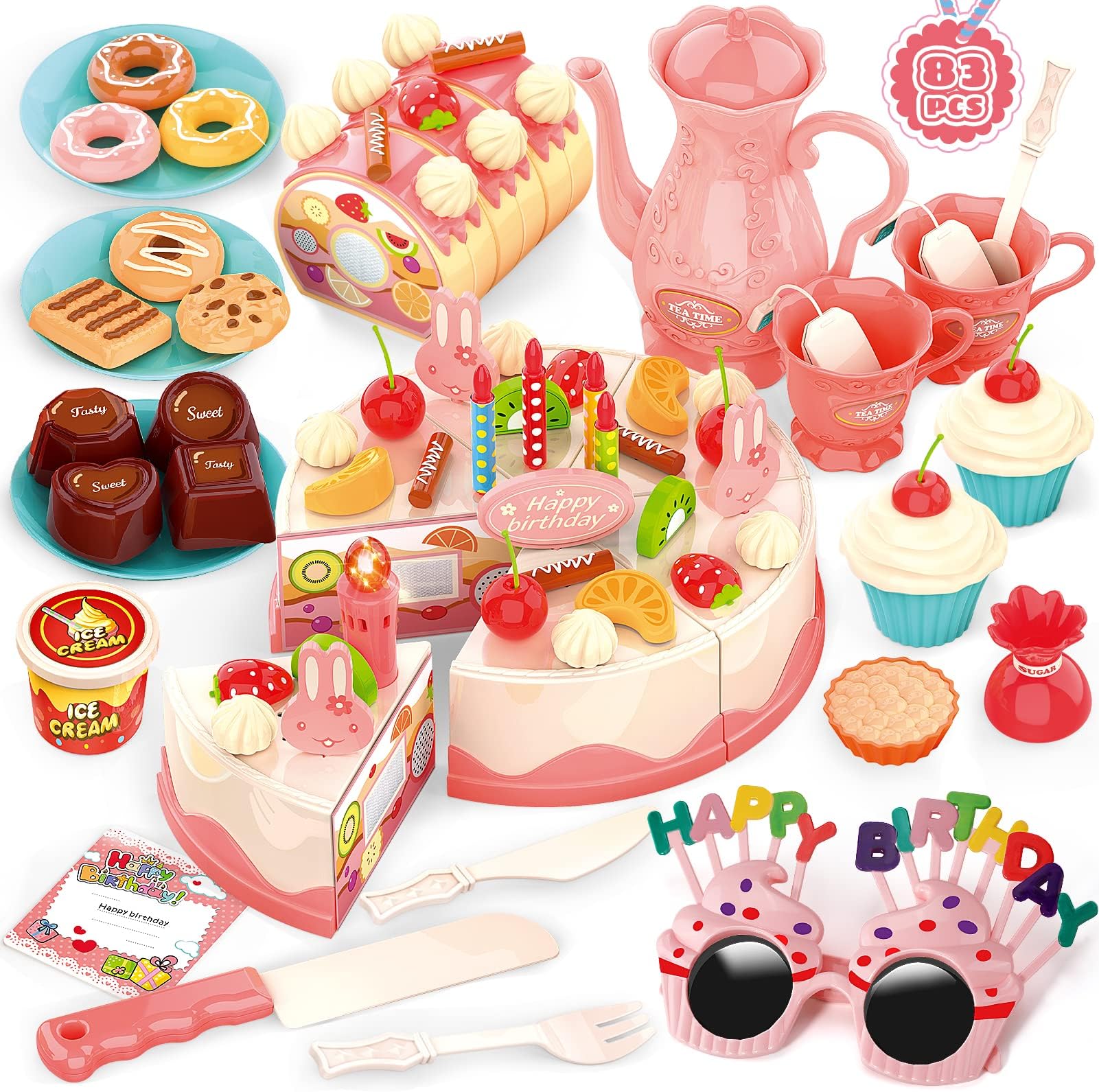 83 PCS Pretend Play Food Set - Cake Food Toy Pretend Cutting Play Cake ...