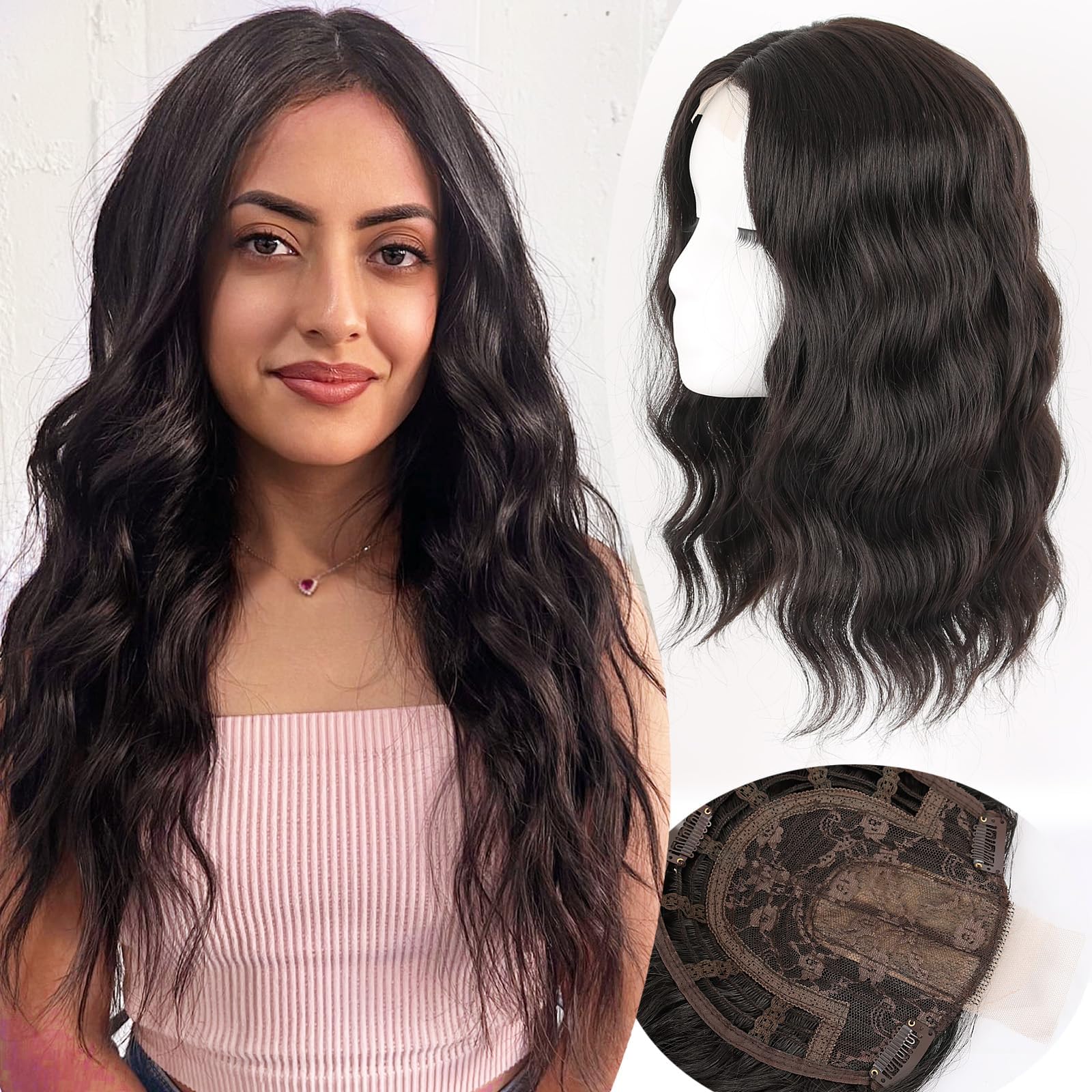 Amazon.com : Mayouda Wavy Synthetic Lace Hair Toppers Clip In With ...