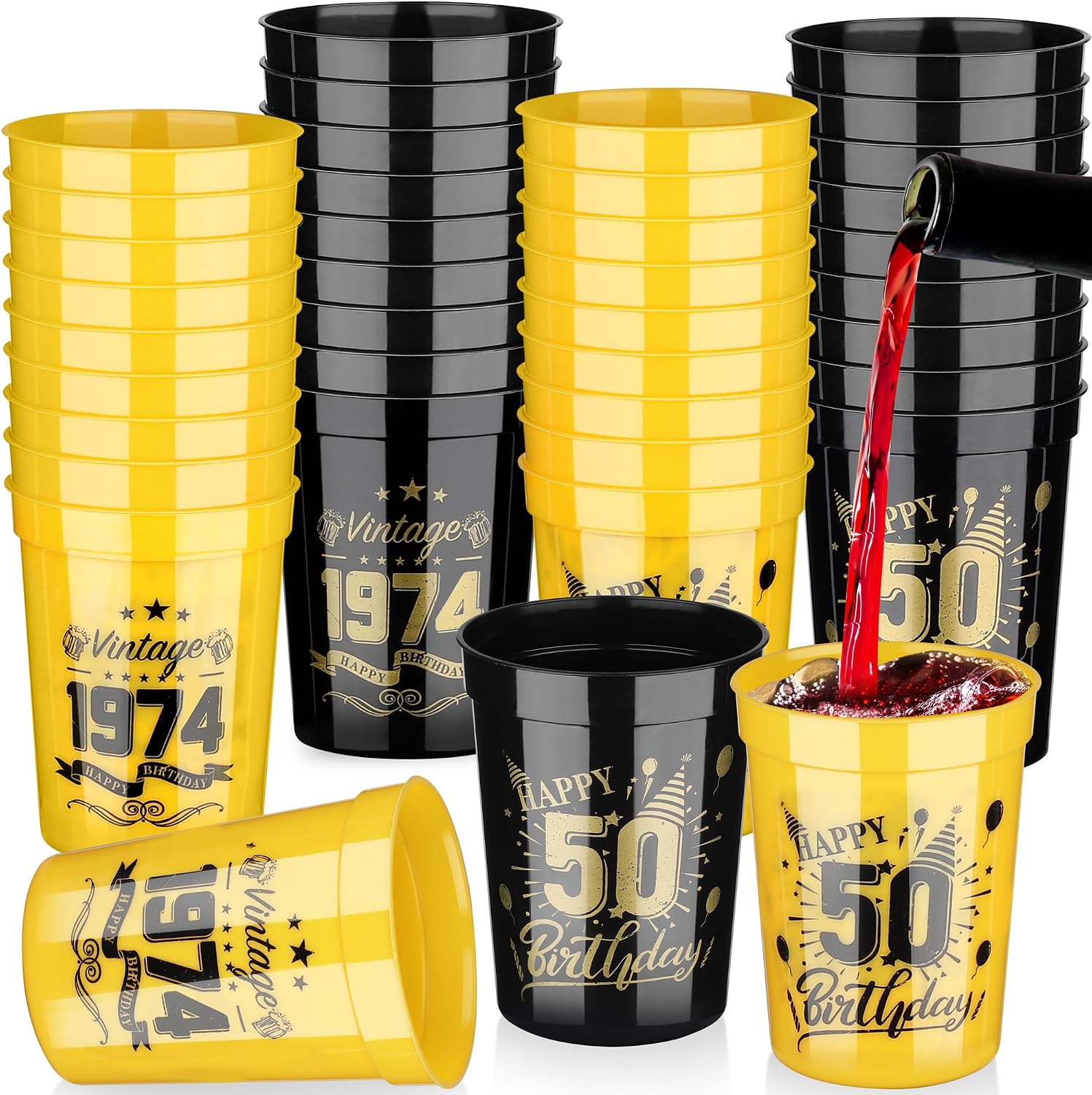 Amazon.com: Shojoy 40 Pack Happy 50 Birthday Party Cups Black and Gold ...