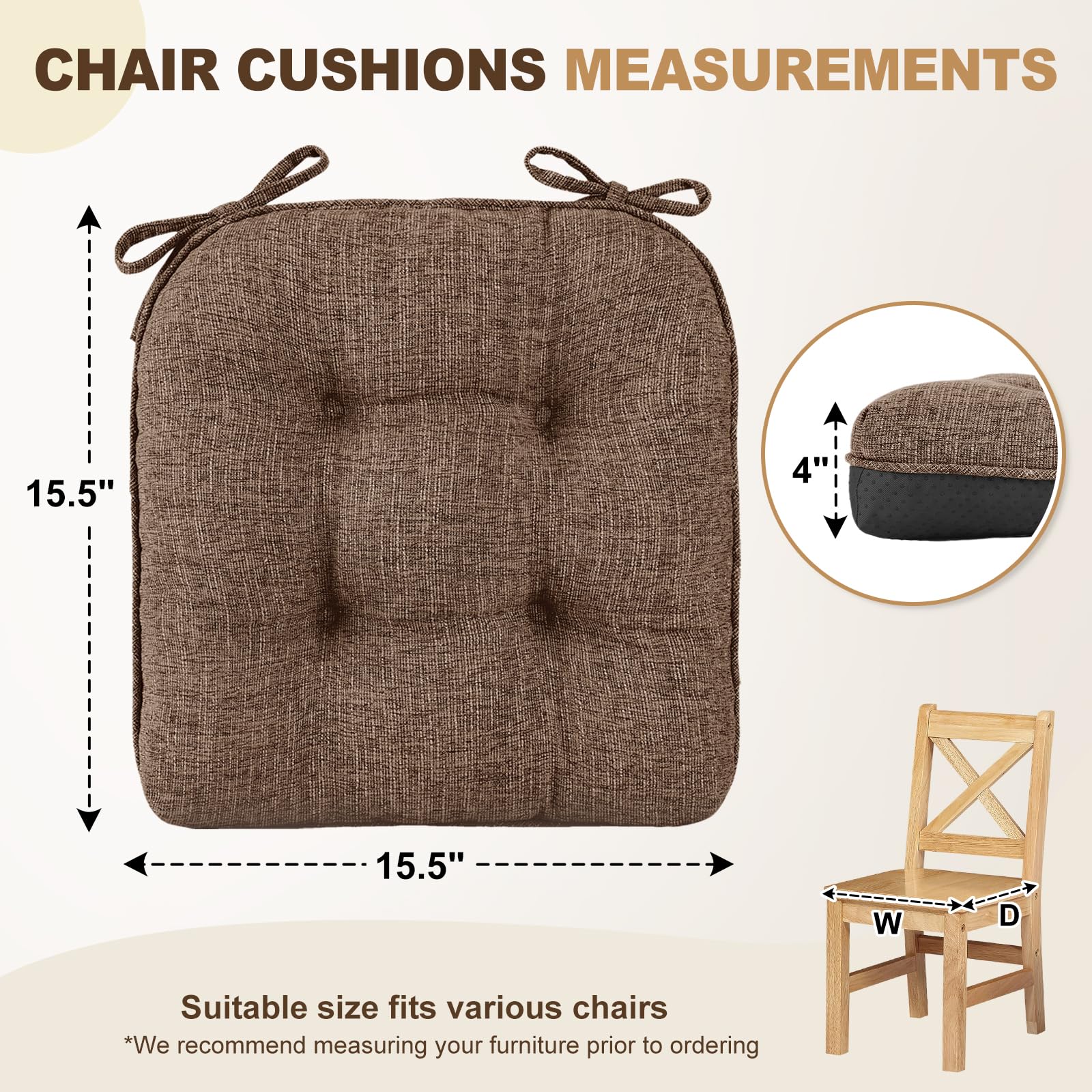 Snapklik.com : Downluxe Indoor Chair Cushions For Dining Chairs, Tufted ...