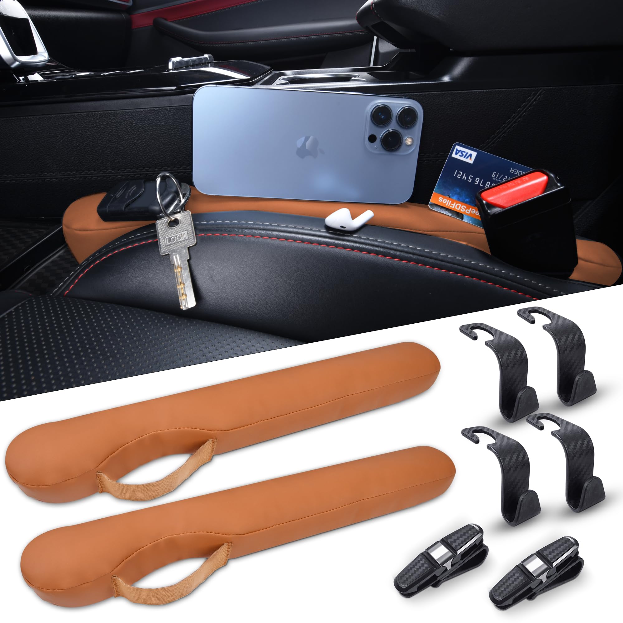 Amazon.com: Leather Car Seat Gap Filler 2 Pack, Brown Car Gap Filler ...