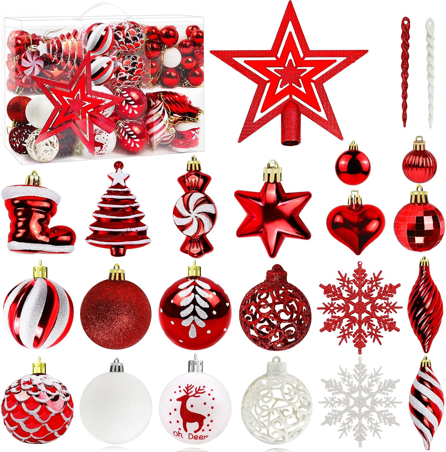 132Pcs Christmas Balls Ornaments Set,Shatterproof Plastic Baubles ...