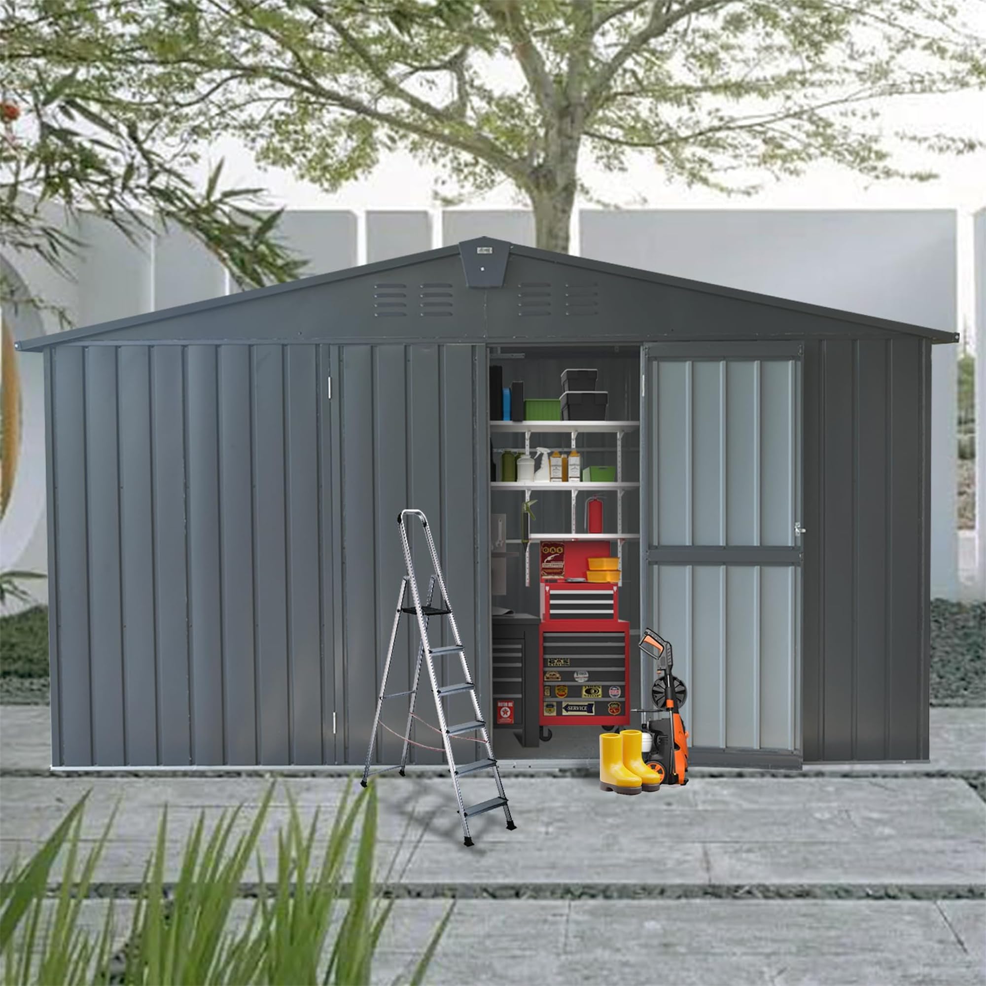 Amazon.com: Prohon Storage Shed Large with 2 Lockable Doors & Side ...
