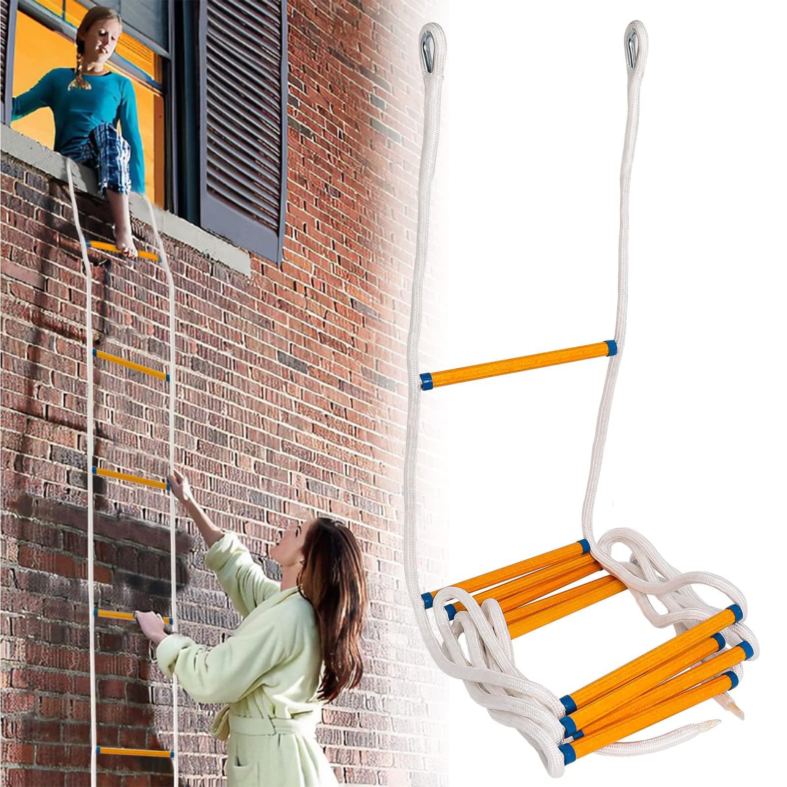 Fire Escape Ladder 2-3 Story, 16 FT Emergency Escape Ladders, Portable ...