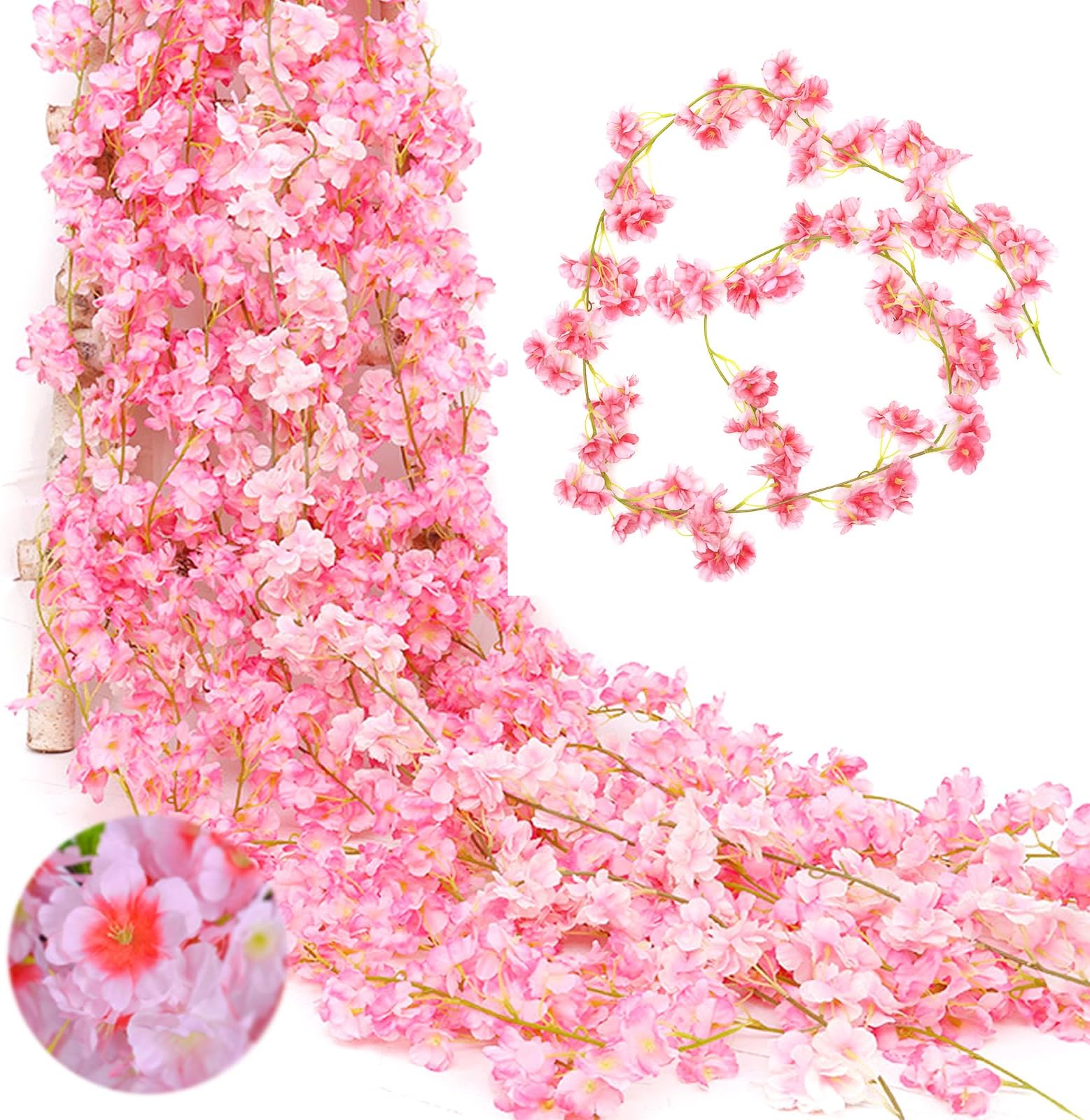 VINFUTUR 5 x 5.9 ft Artificial Cherry Blossom Garland 675Pcs Flowers ...