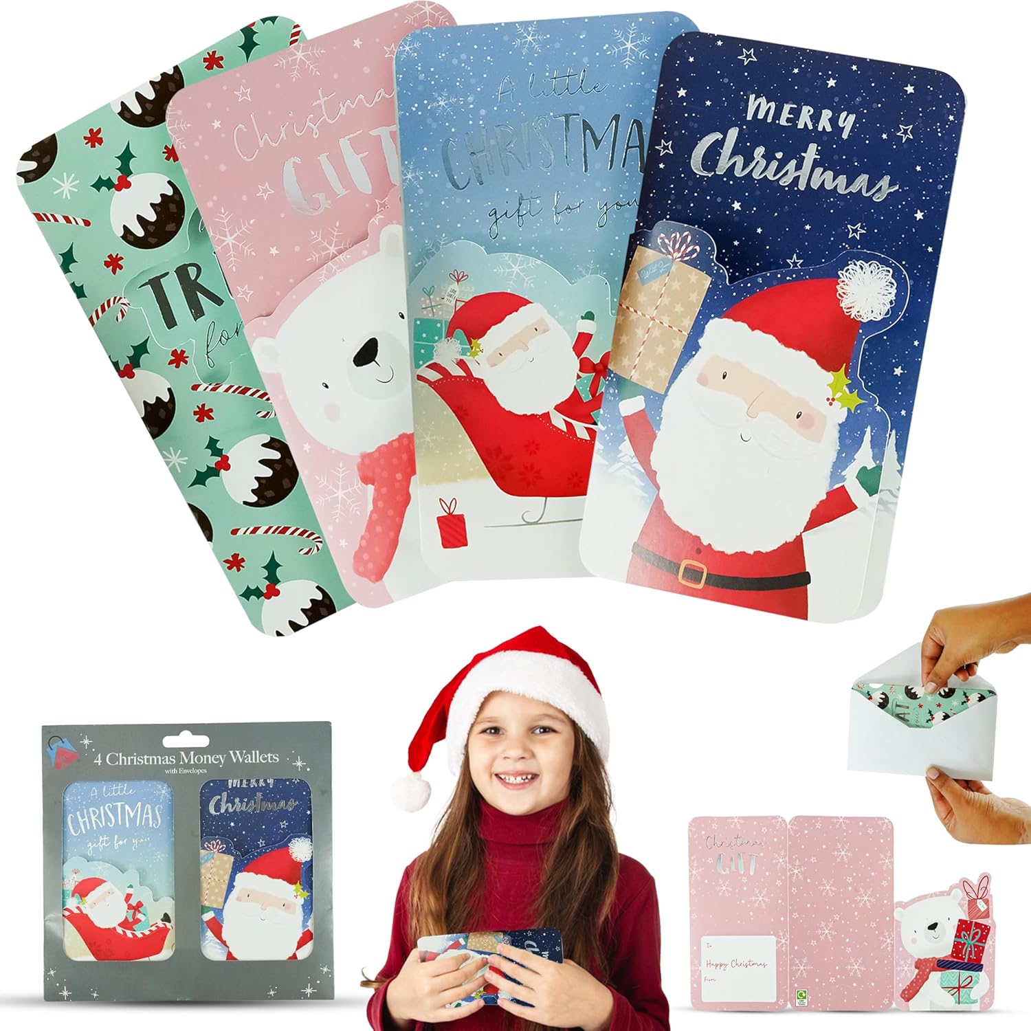 4Pcs Christmas Money Wallets Cards with Evelops, Money Wallets Xmas ...
