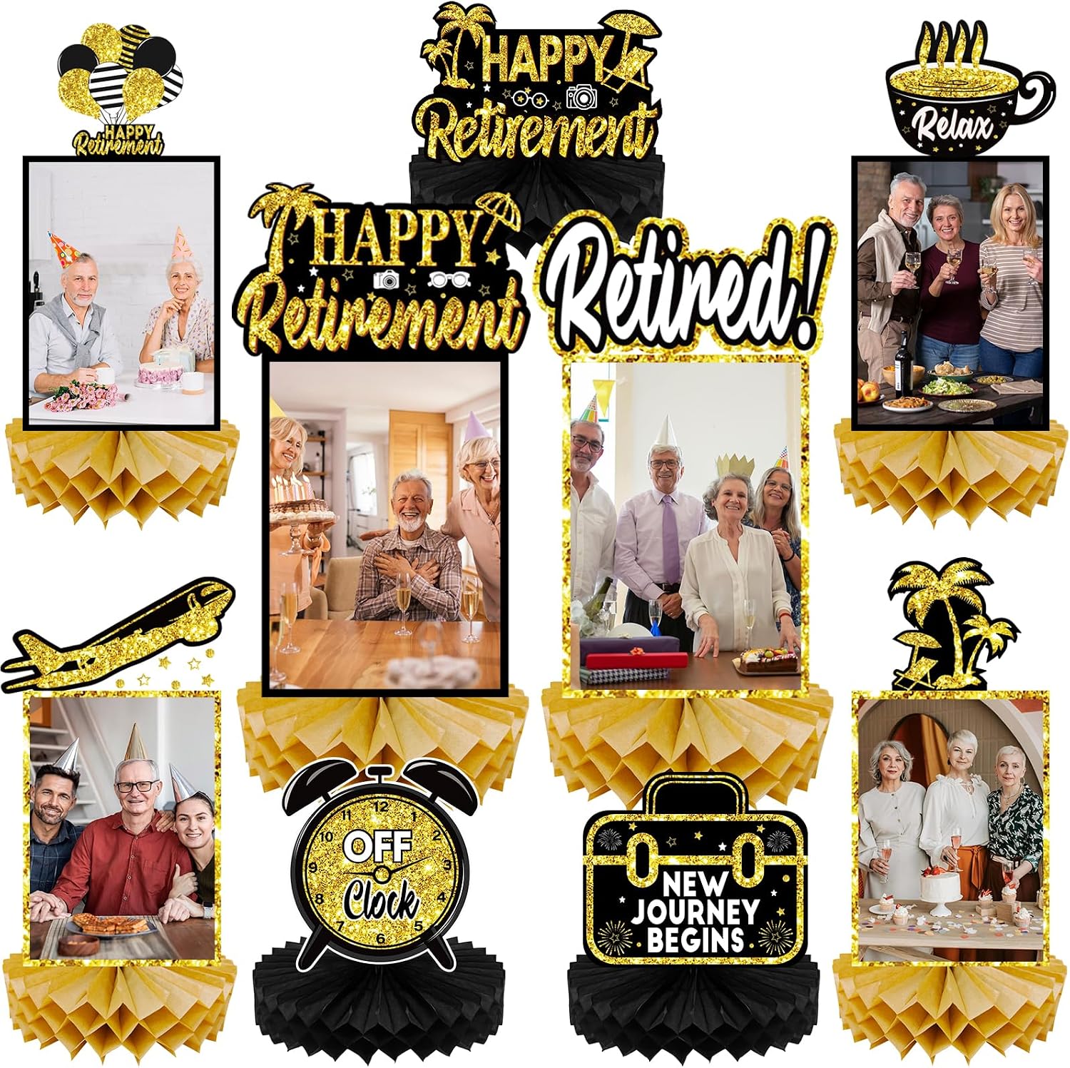 Amazon.com: Kuxriox 9PCS Happy Retirement Party Decorations Honeycomb ...