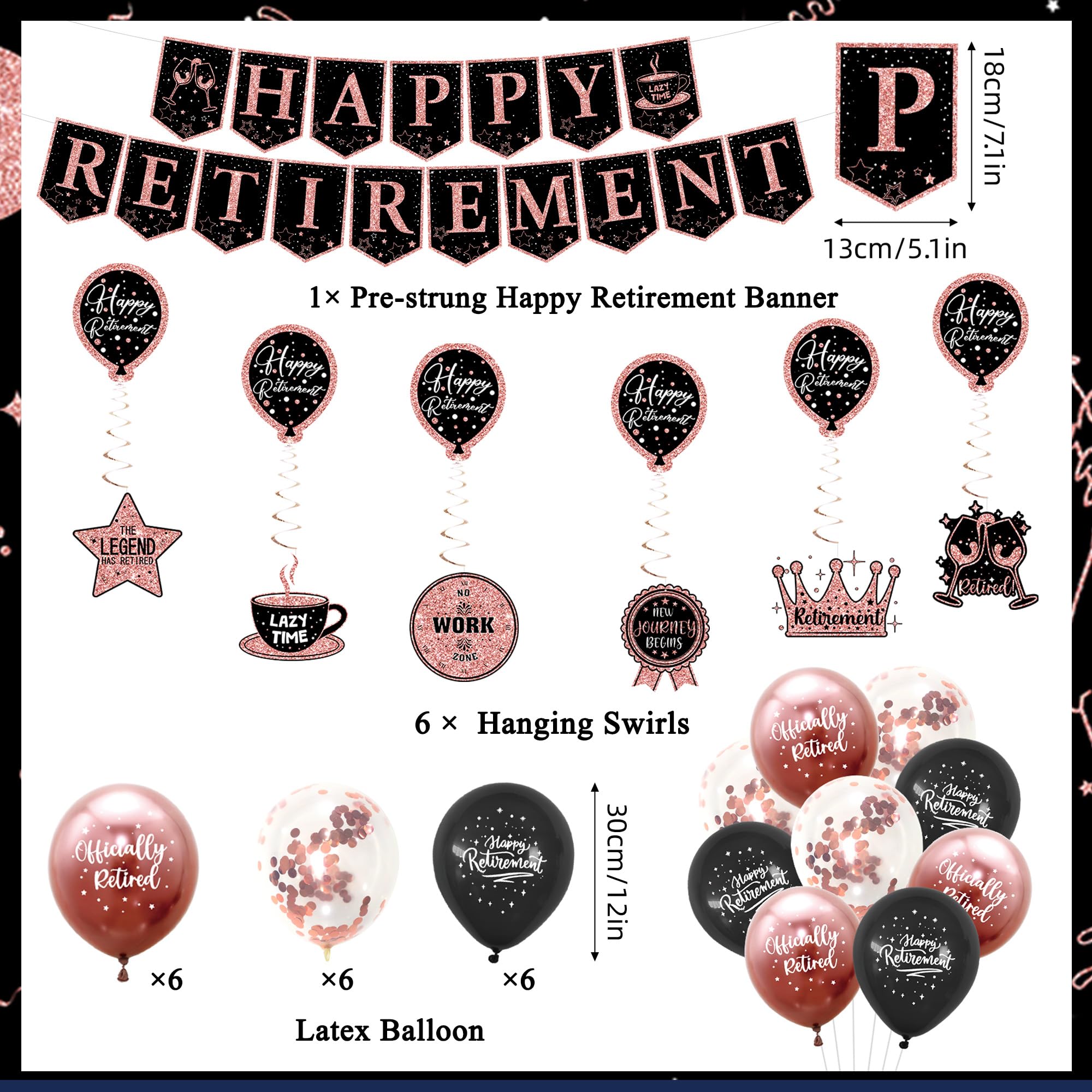 Snapklik.com : Retirement Party Decorations Women, Black And Pink Happy ...