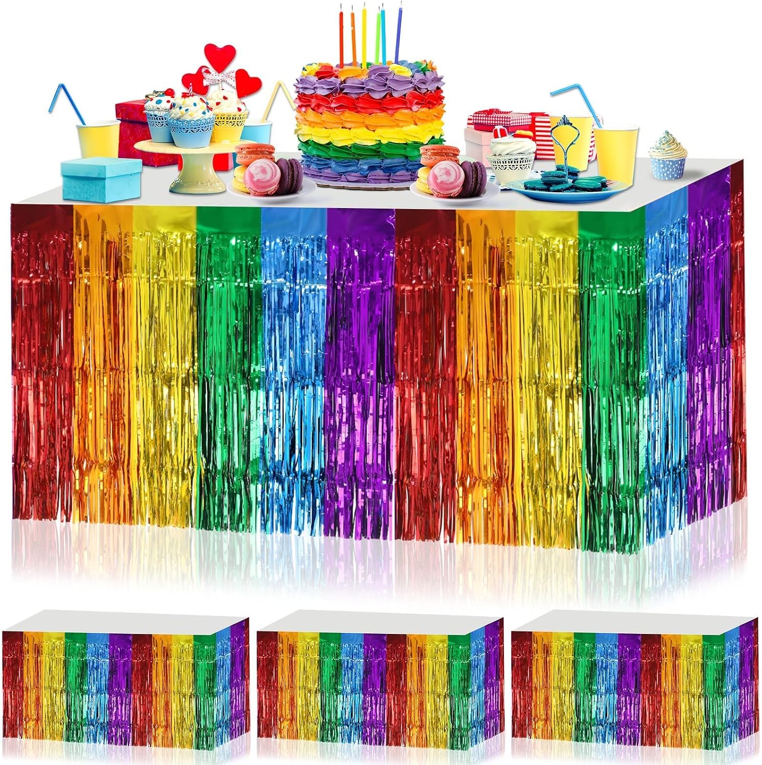 DTOFOOT 4 Pack Rainbow Party Accessories, Pride Rainbow Table Skirts ...