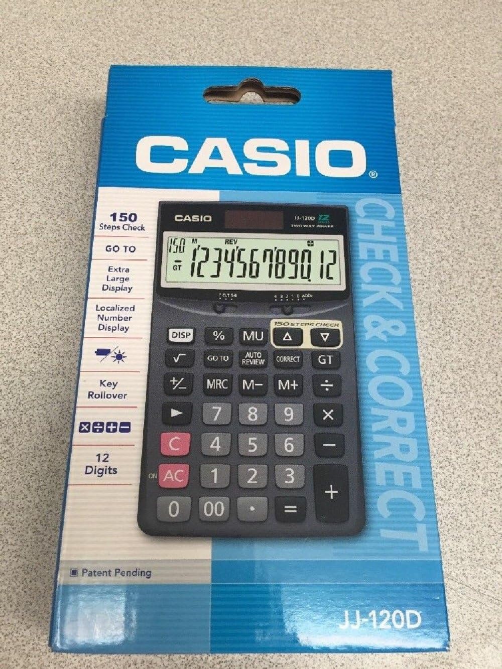 Casio 150 Step Check LCD 12-Digit Solar Electronic Calculator, Large ...