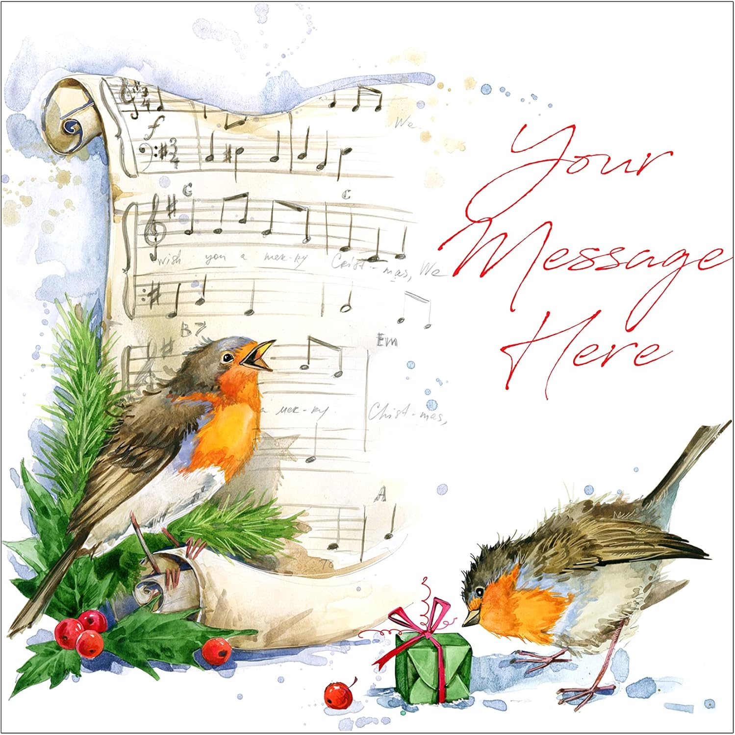 Cute Christmas Singing Robin PERSONALISED 7.5 inch SQUARE on Decor ...