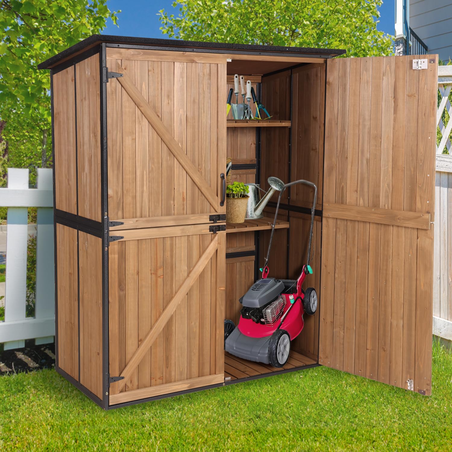 Cedar Outdoor Storage Cabinet Leisure Season Cedar Wooden Heavy Duty
