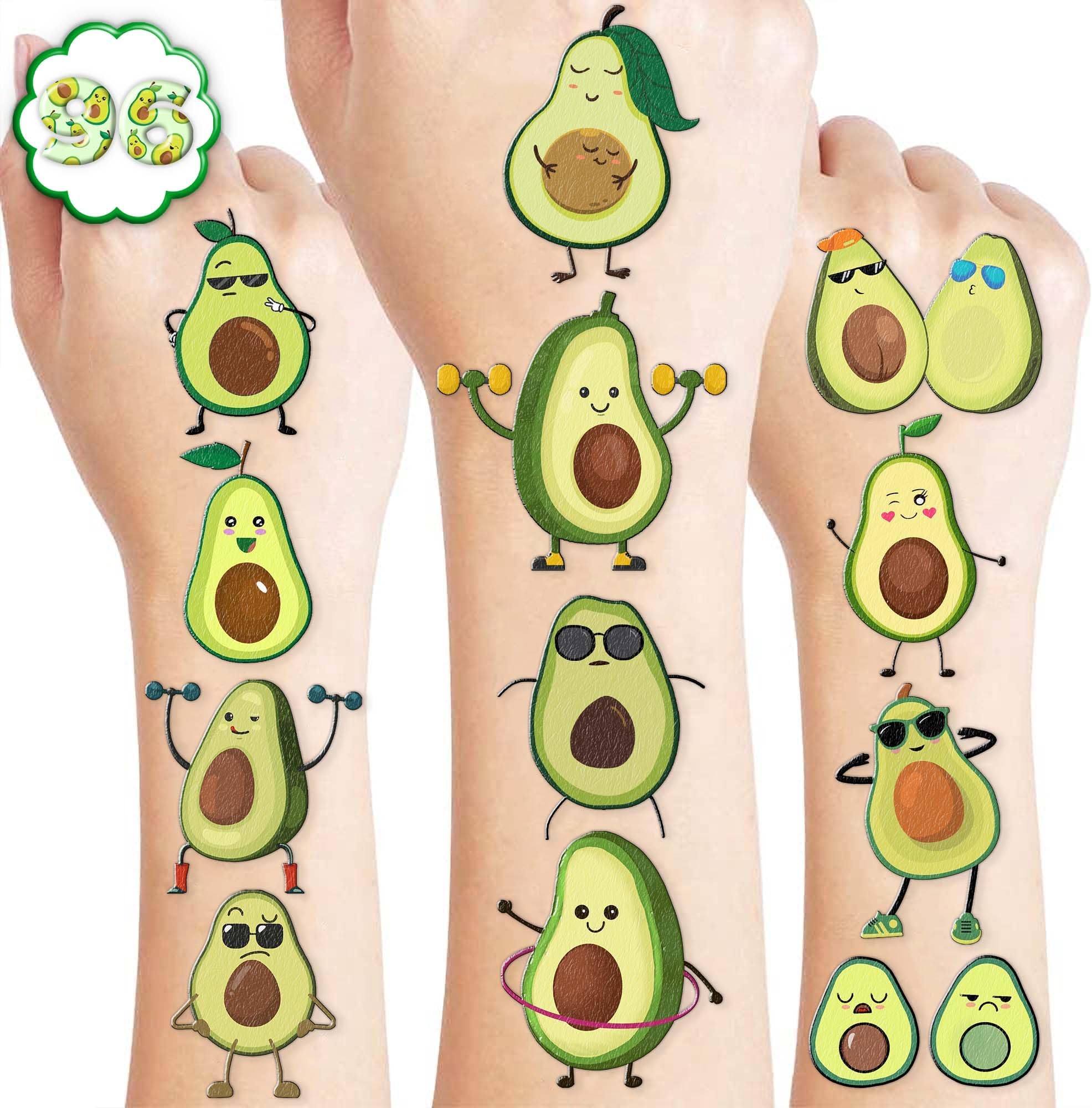 Amazon.com : 8 Sheets (96PCS) Avocado Temporary Tattoos – Cute Fruit ...