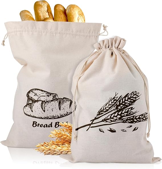 Amazon.com: PEUTIER 4pcs Reusable Beige Linen Drawstring Bread Bags ...