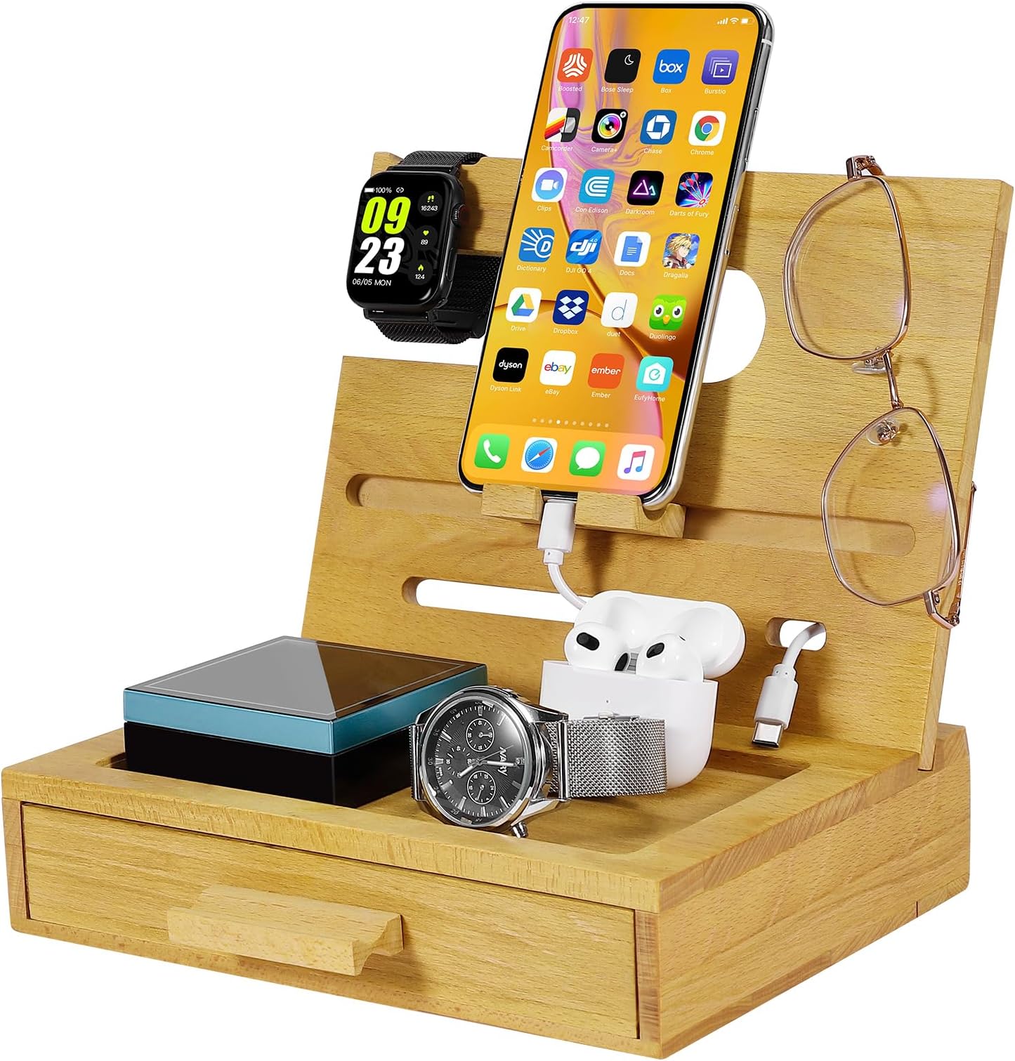 Amazon.com: NAYPUEVAN Wooden Cell Phone Base， Men's Bedside Table ...