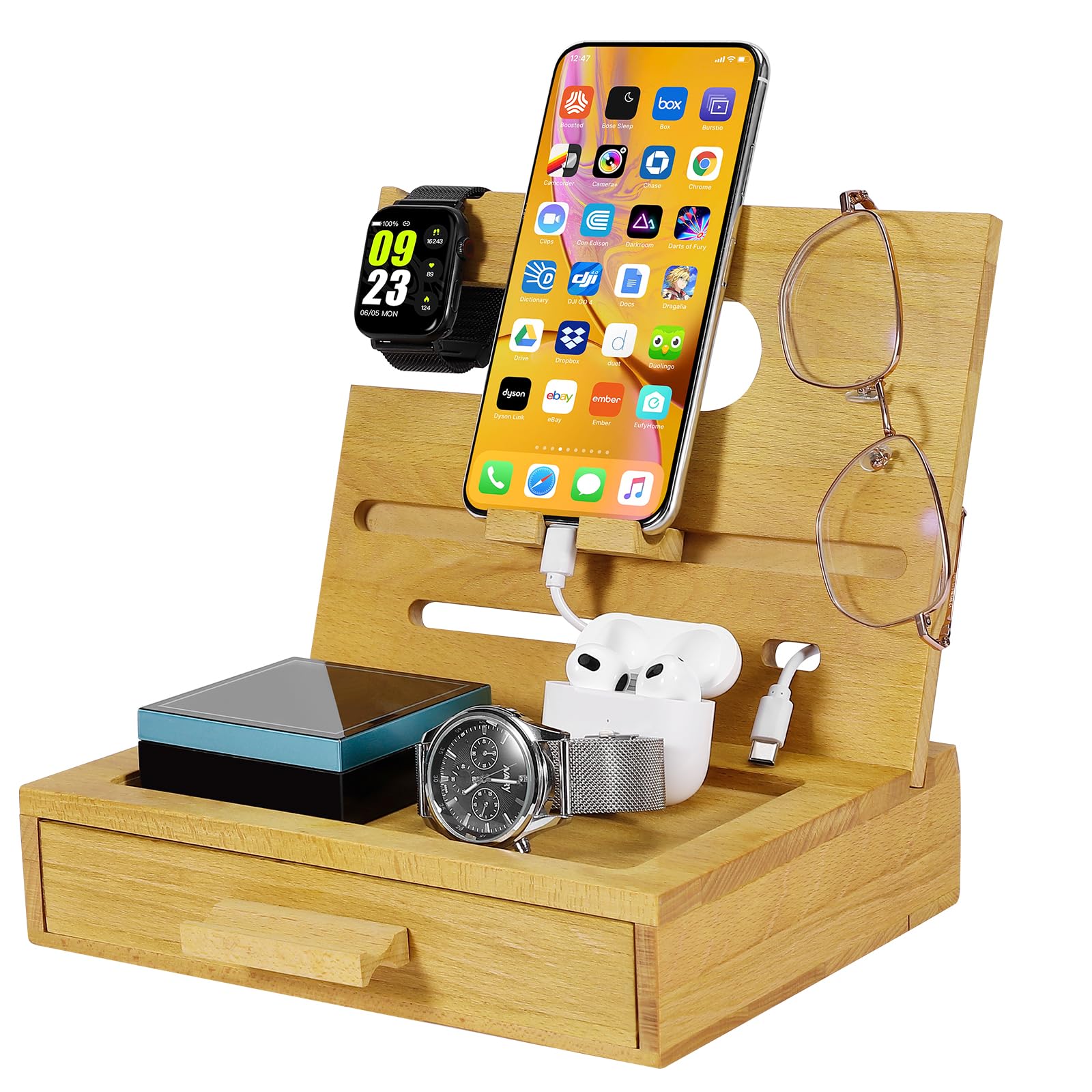 Amazon.com: NAYPUEVAN Wooden Cell Phone Base， Men's Bedside Table ...