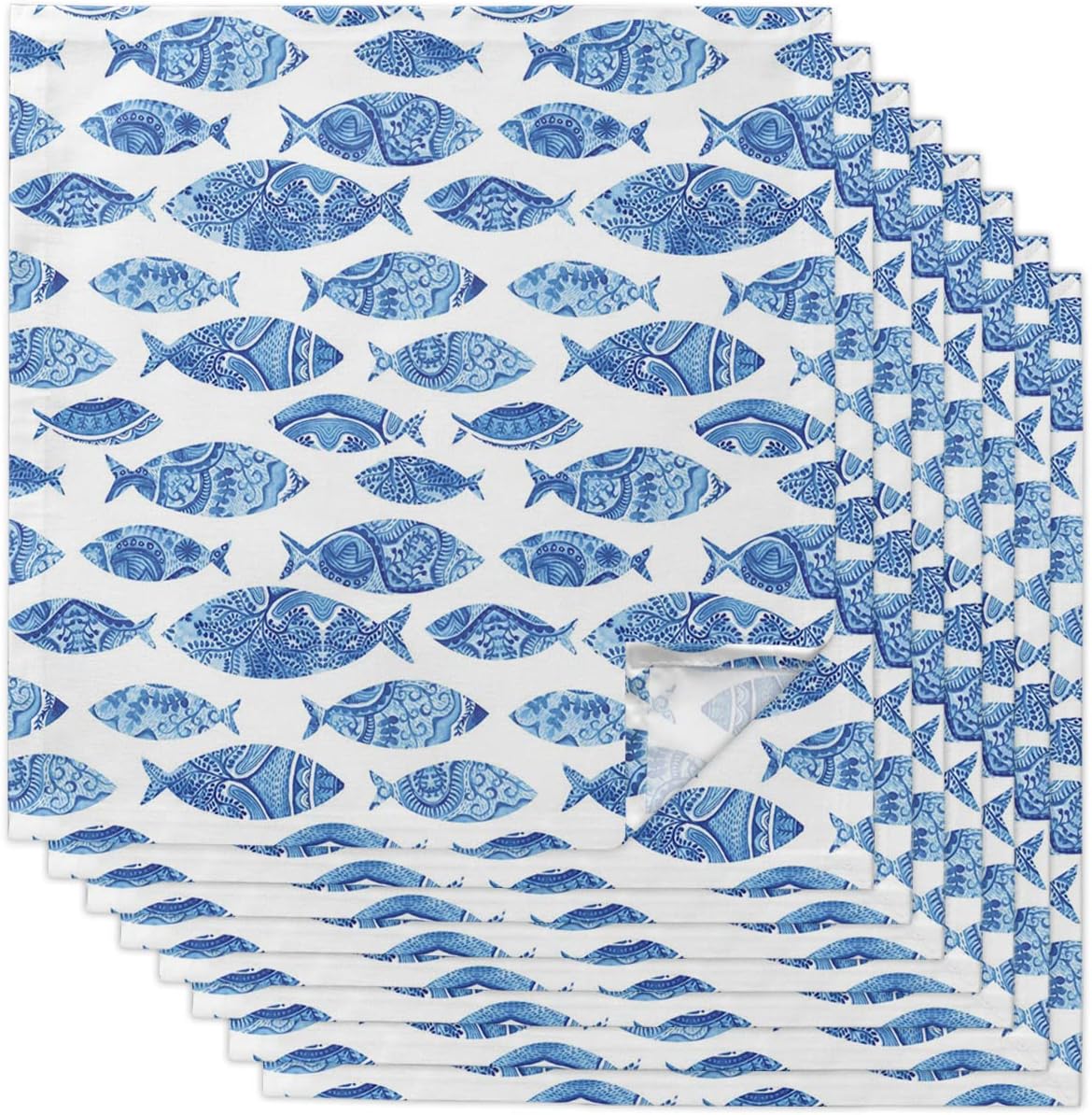 Amazon.com: Cloth Dinner Napkin 20"x20",Blue Flower Pattern Arts Fish ...