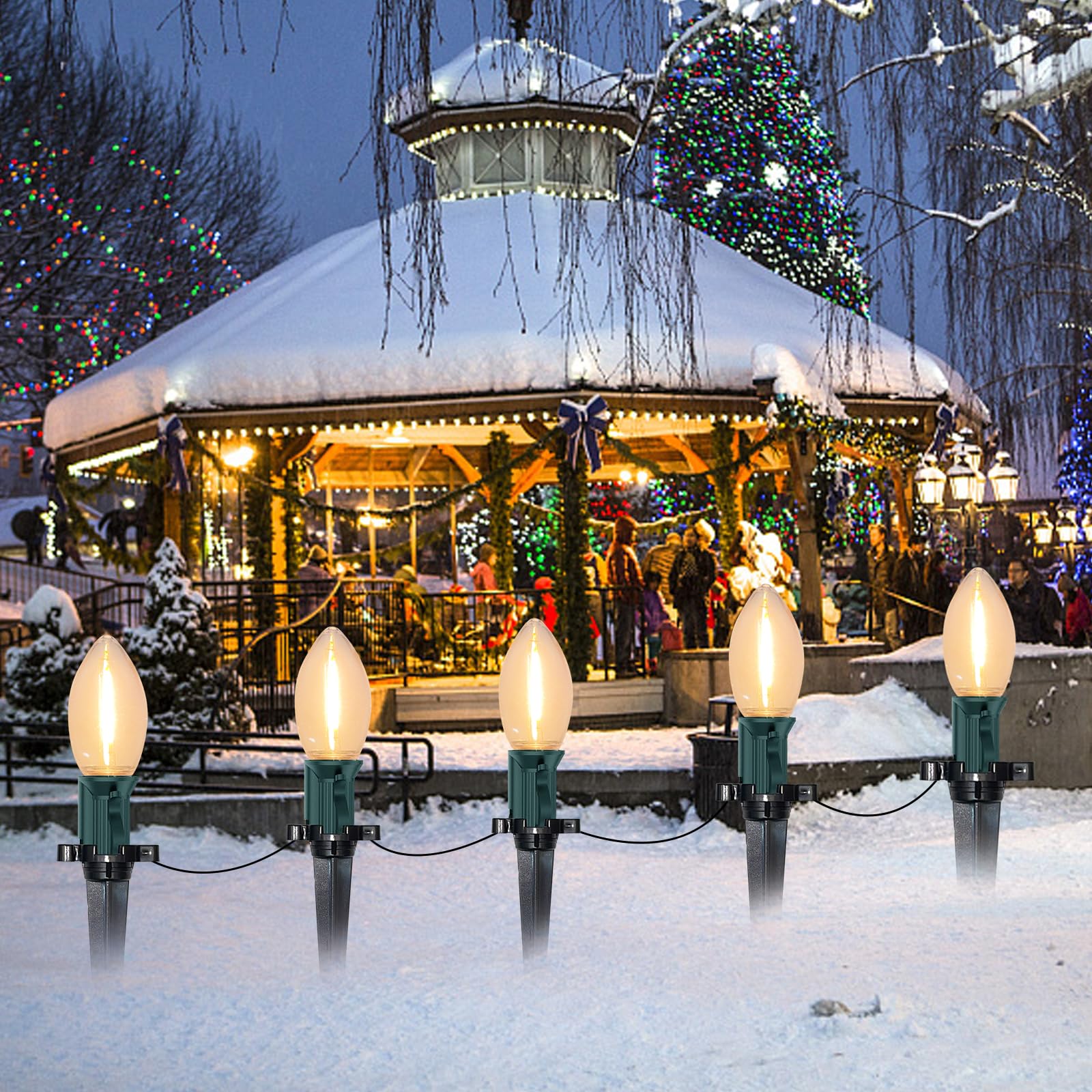 C9 Christmas Lights Outdoor, 38Ft Christmas Pathway Lights with 27 LED ...