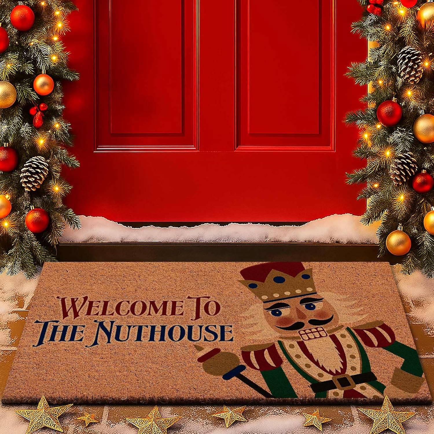 Lanpn Christmas Welcome Natural Coir Door Mat, Nutcracker Coco Front Door Outdoor Doormat ...