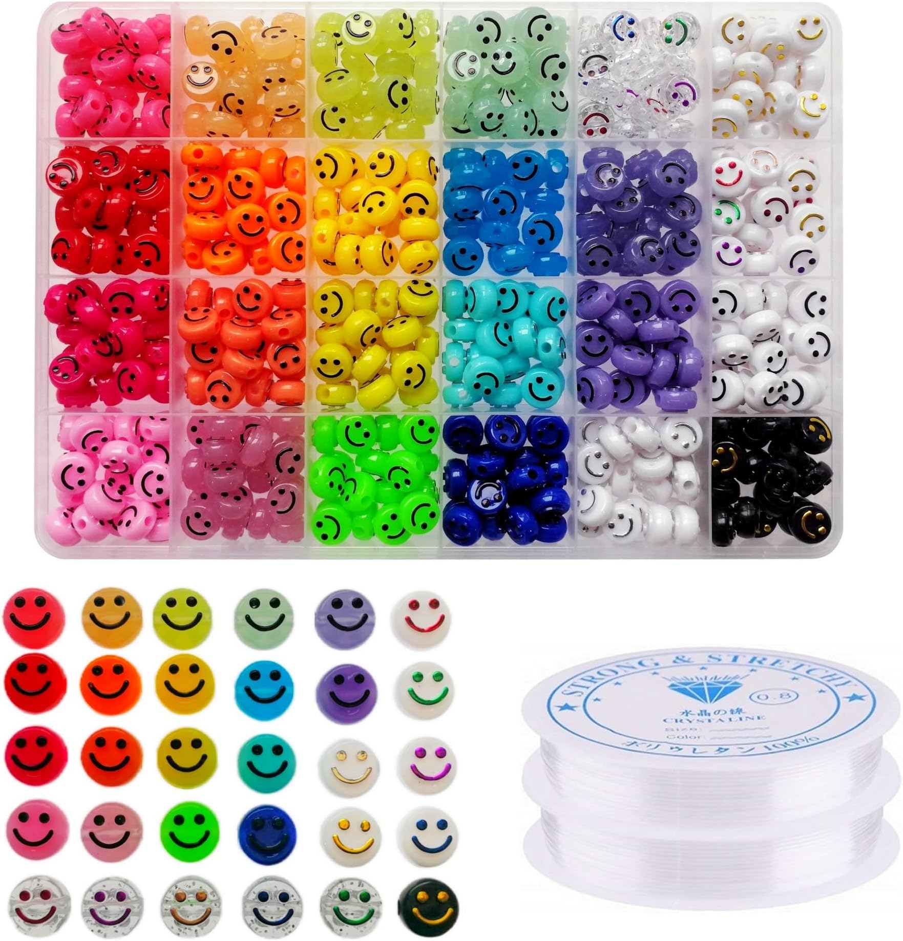 Amazon.com: Looconi Smiley Face Beads 480 Pcs 24 Colors Acrylic Beads ...