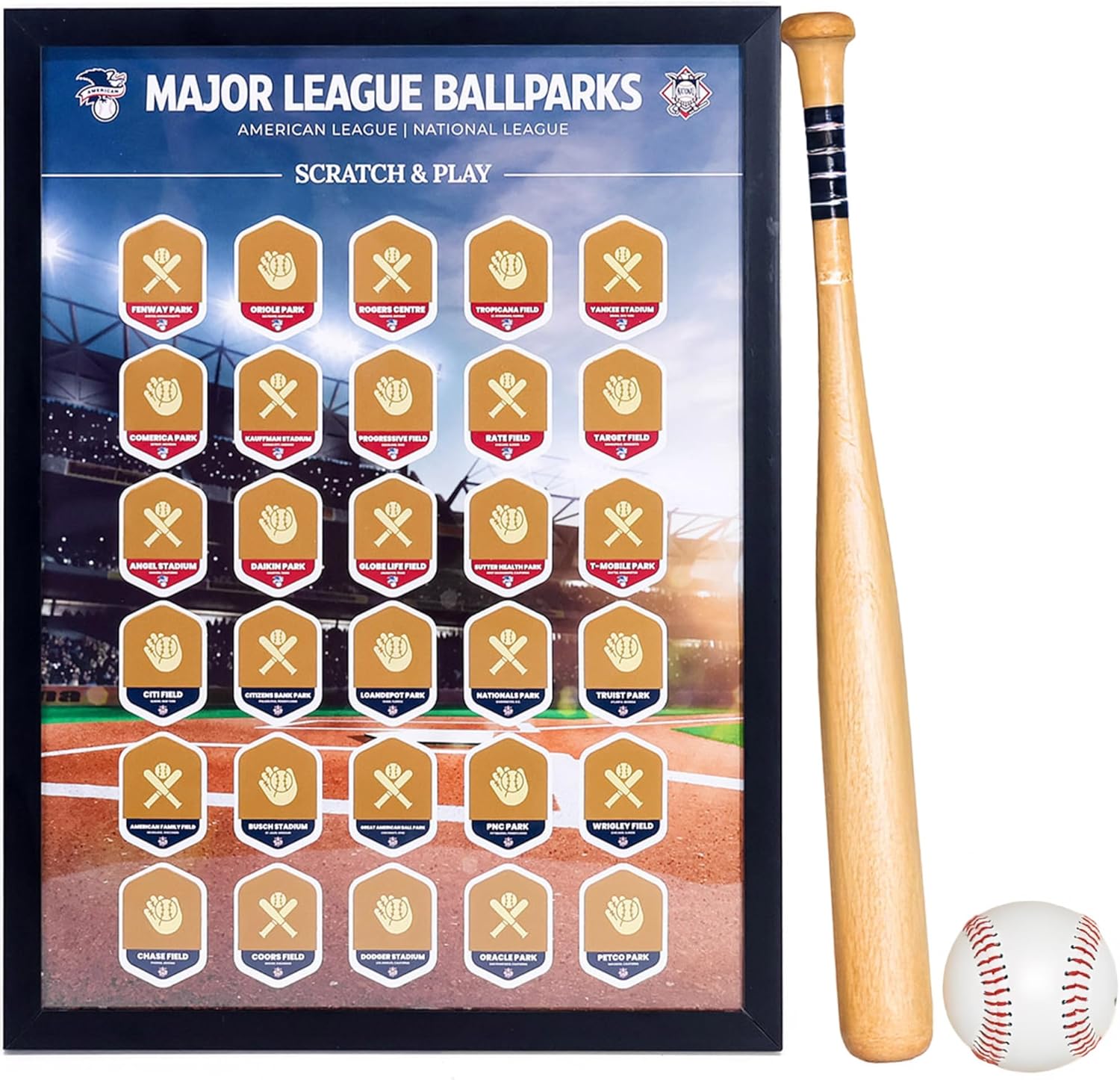 Framed Official MLB Baseball Stadium Scratch-Off Map Tracker with ...