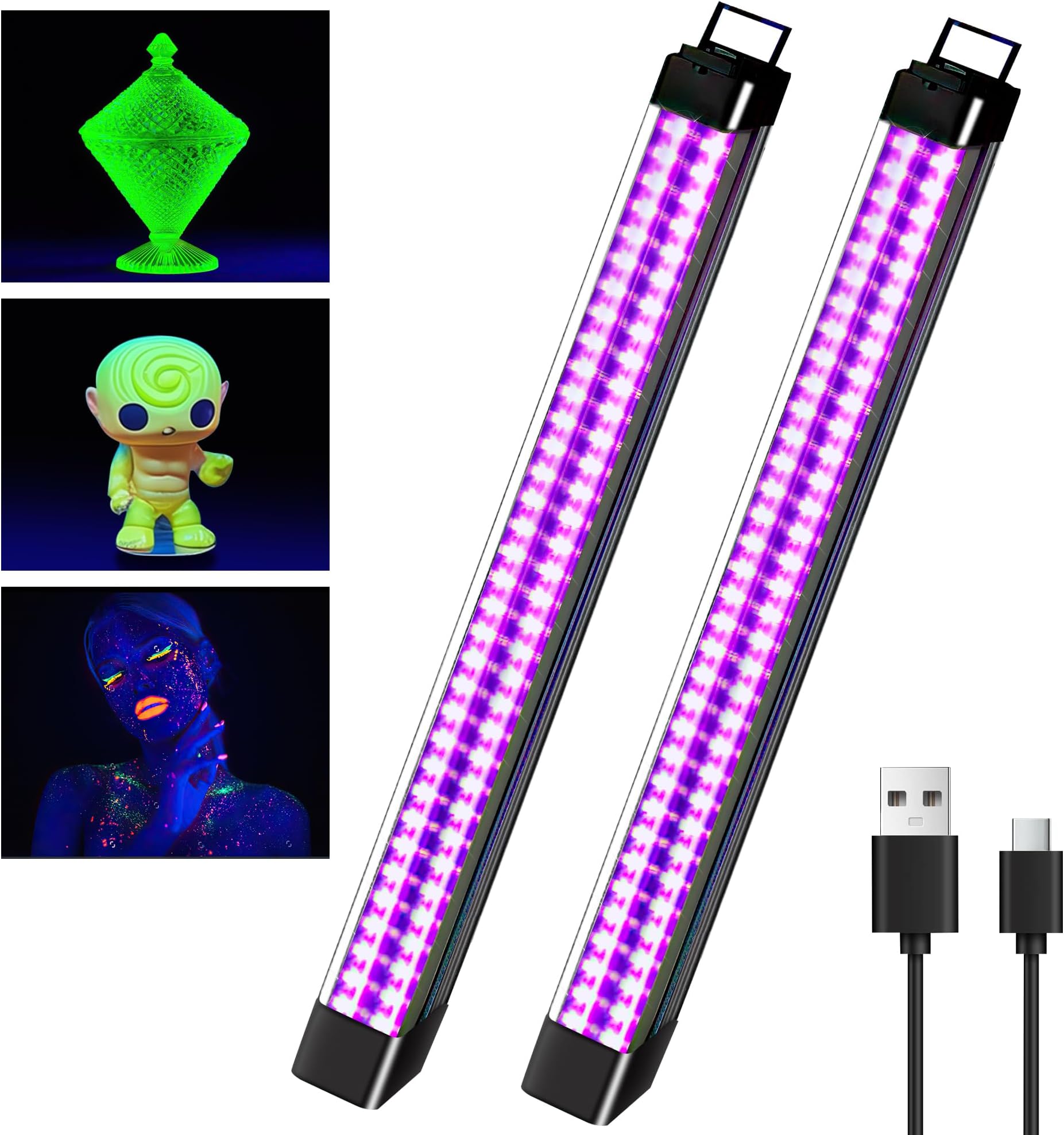 roperry 2 Pack Rechargeable Black Light, 5000mAh Cordless Battery ...