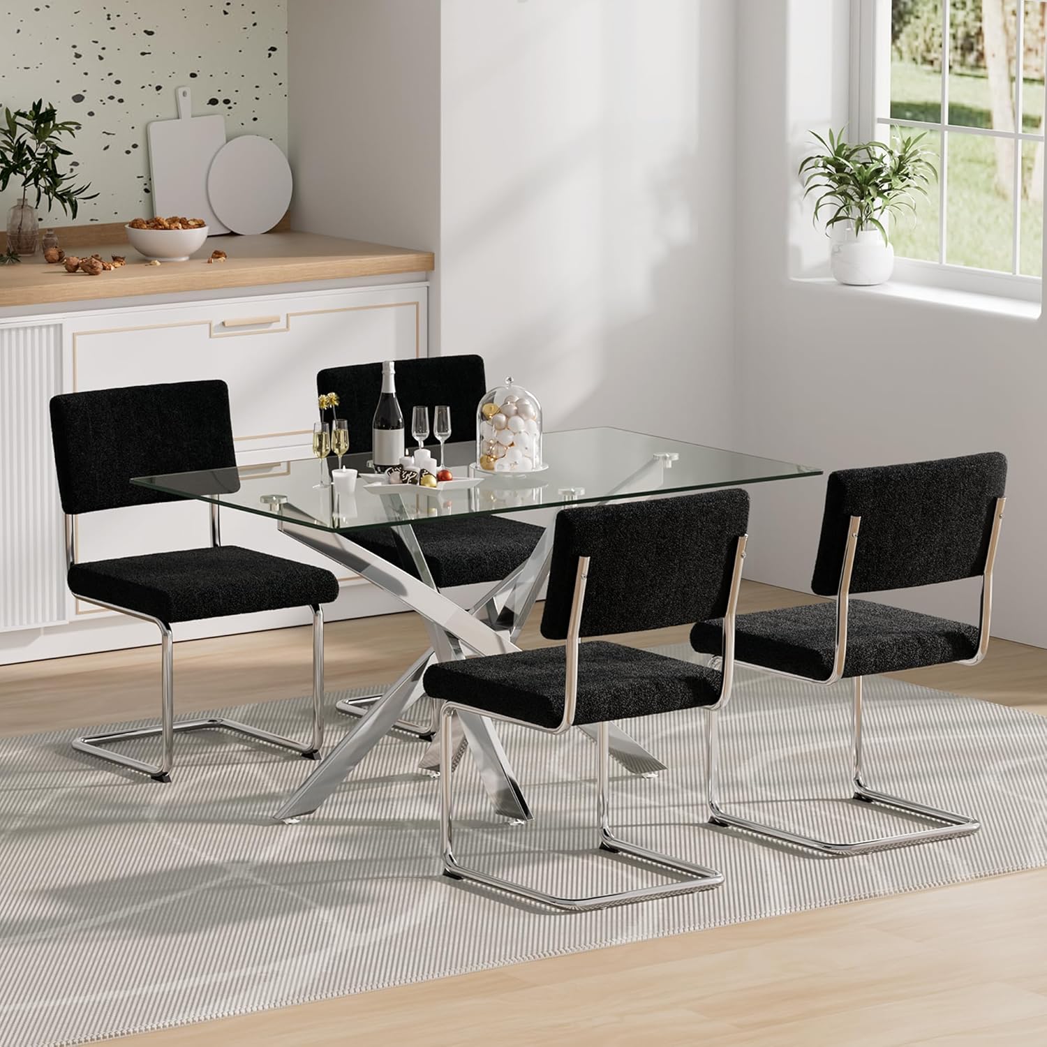 Amazon.com - Pvillez Modern Glass Dining Table Set for 4, 51" Glass ...