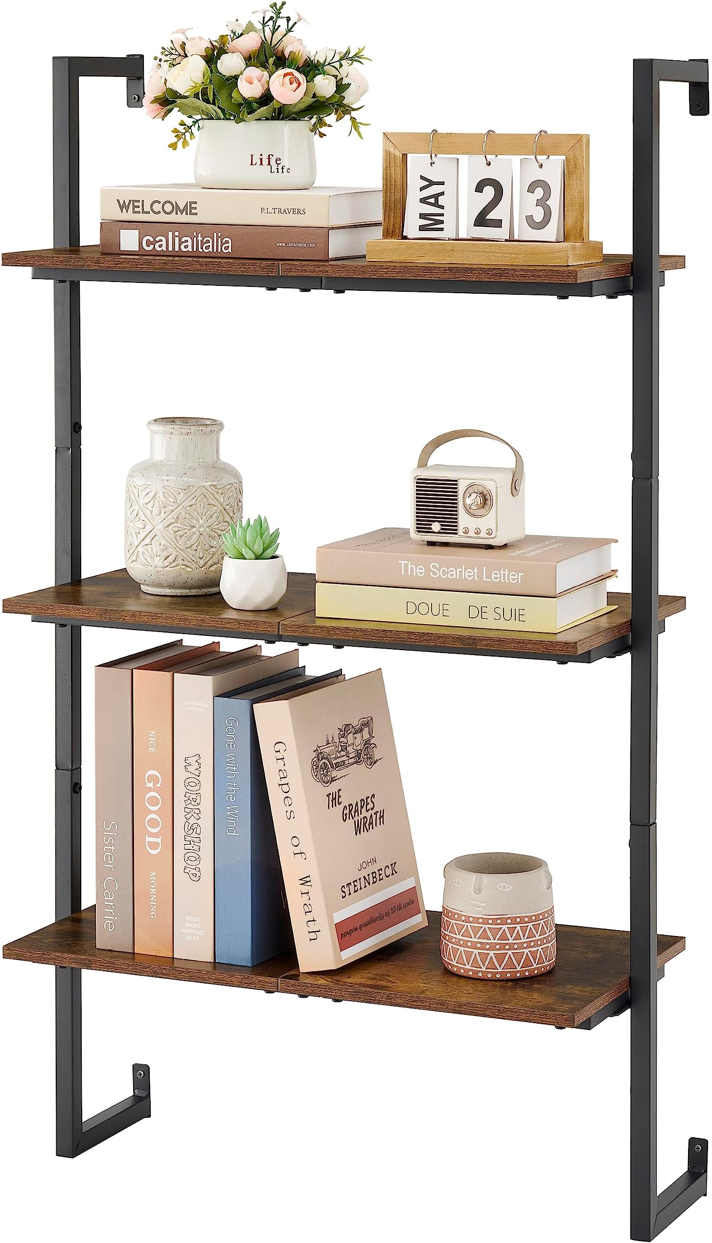 Amazon.com: Tajsoon Large Ladder Shelf, Industrial Bookcase, 3-Tier ...