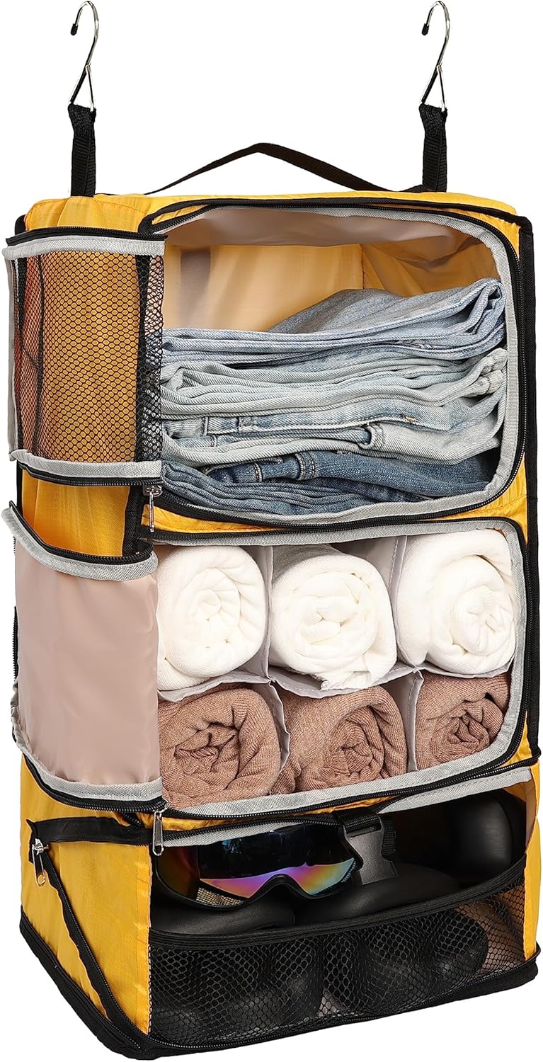 Amazon.com: ELEZAY Hanging Packing Cubes Portable Closet 3-Shelf Travel ...