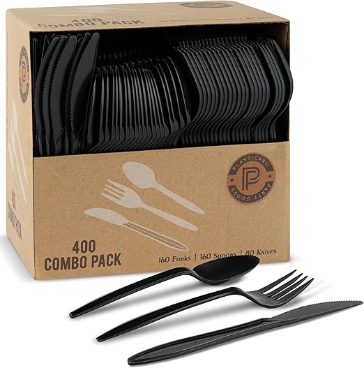 Amazon.com: PLASTICPRO 400 Pack Disposable Plastic Utensils Assorted ...