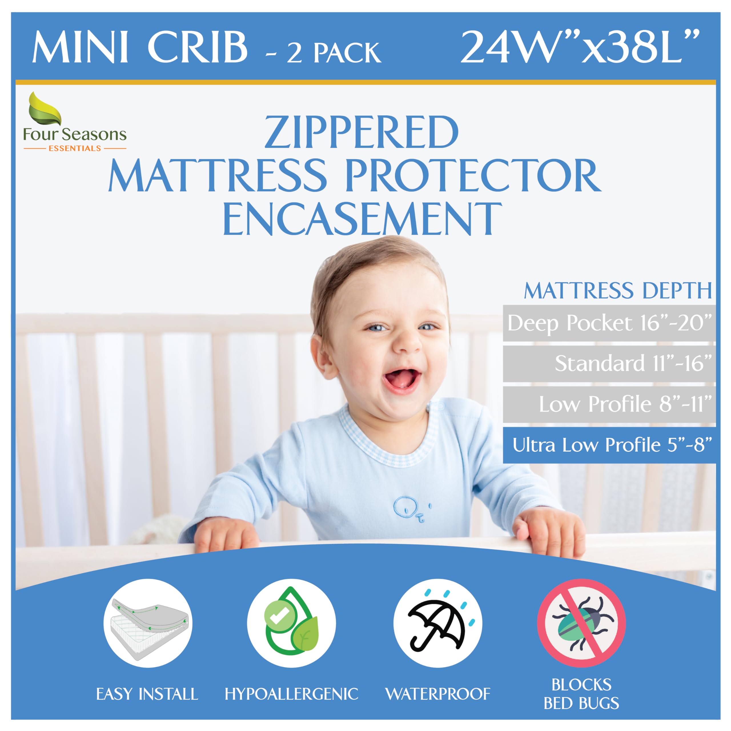 Amazon.com: 2 Pack Mini Crib Mattress Protector Waterproof Zippered ...