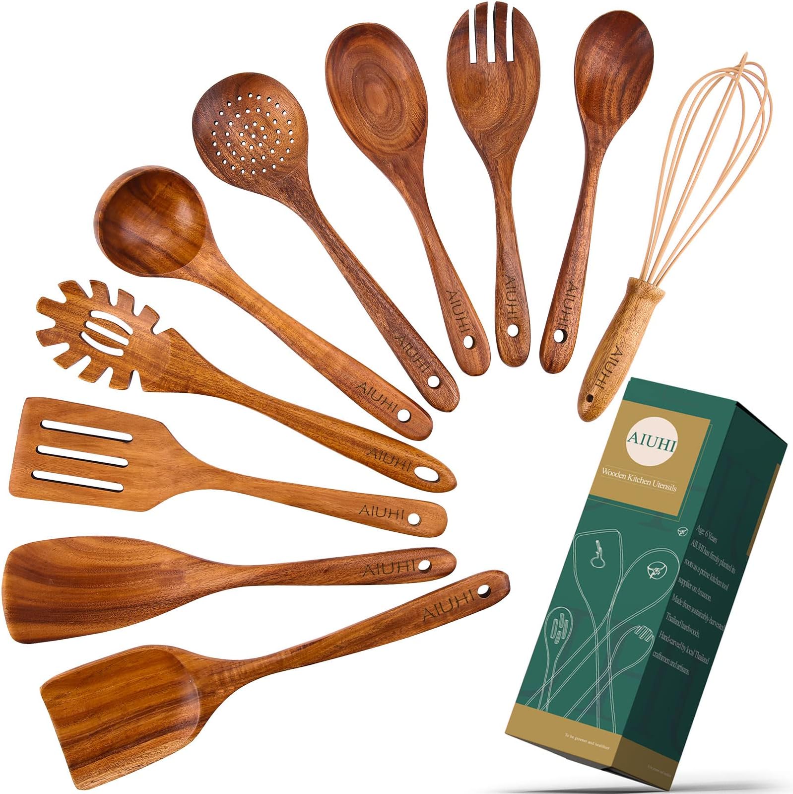 Amazon.com: Wooden Kitchen Utensils Set - 6 Piece Non-Stick Bamboo ...
