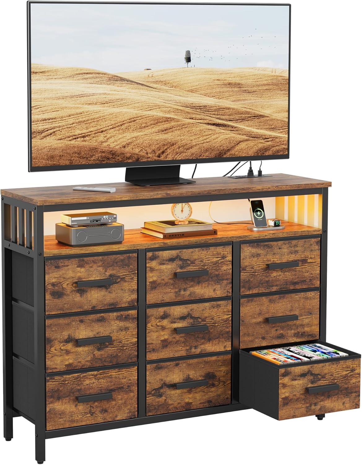 Amazon.com: 9 Drawer Dresser TV Stand up to for 50” TV with LED Lights ...