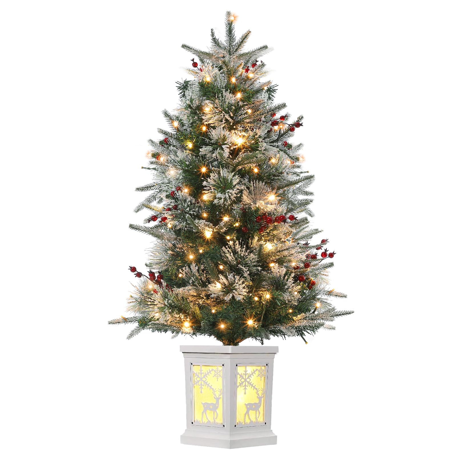 Amazon.com: Pre-Lit Artificial Mini Christmas Tree, 3FT Small Flocked ...